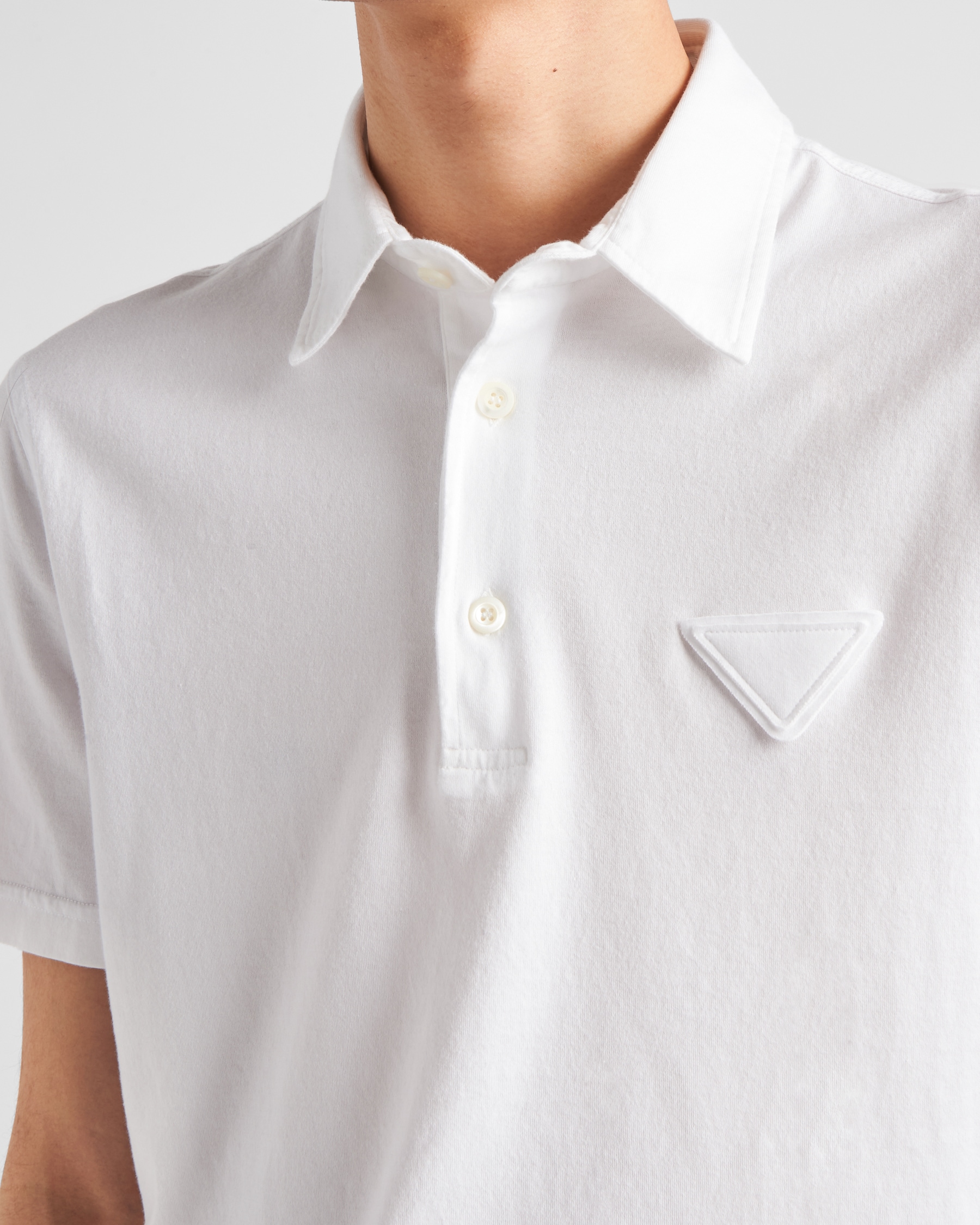 White Short-sleeved Cotton Polo Shirt | PRADA
