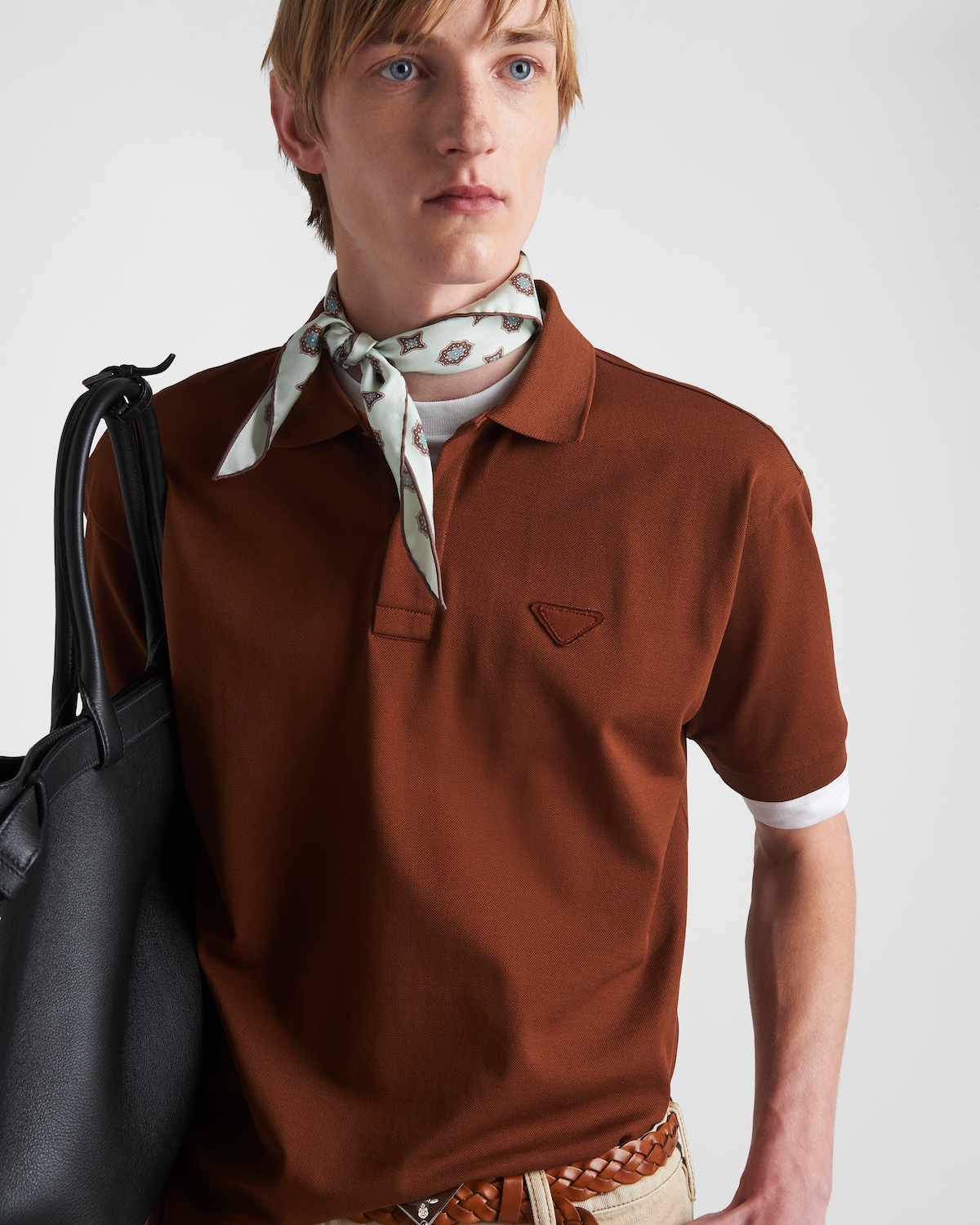 Tobacco Cotton Polo Shirt | PRADA