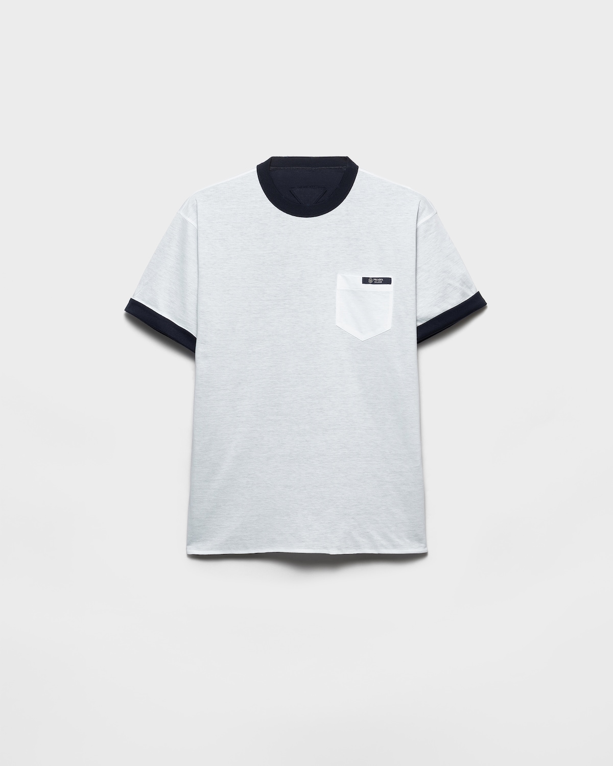 T-shirt Réversible En Coton Blanc/bleu Marine | PRADA