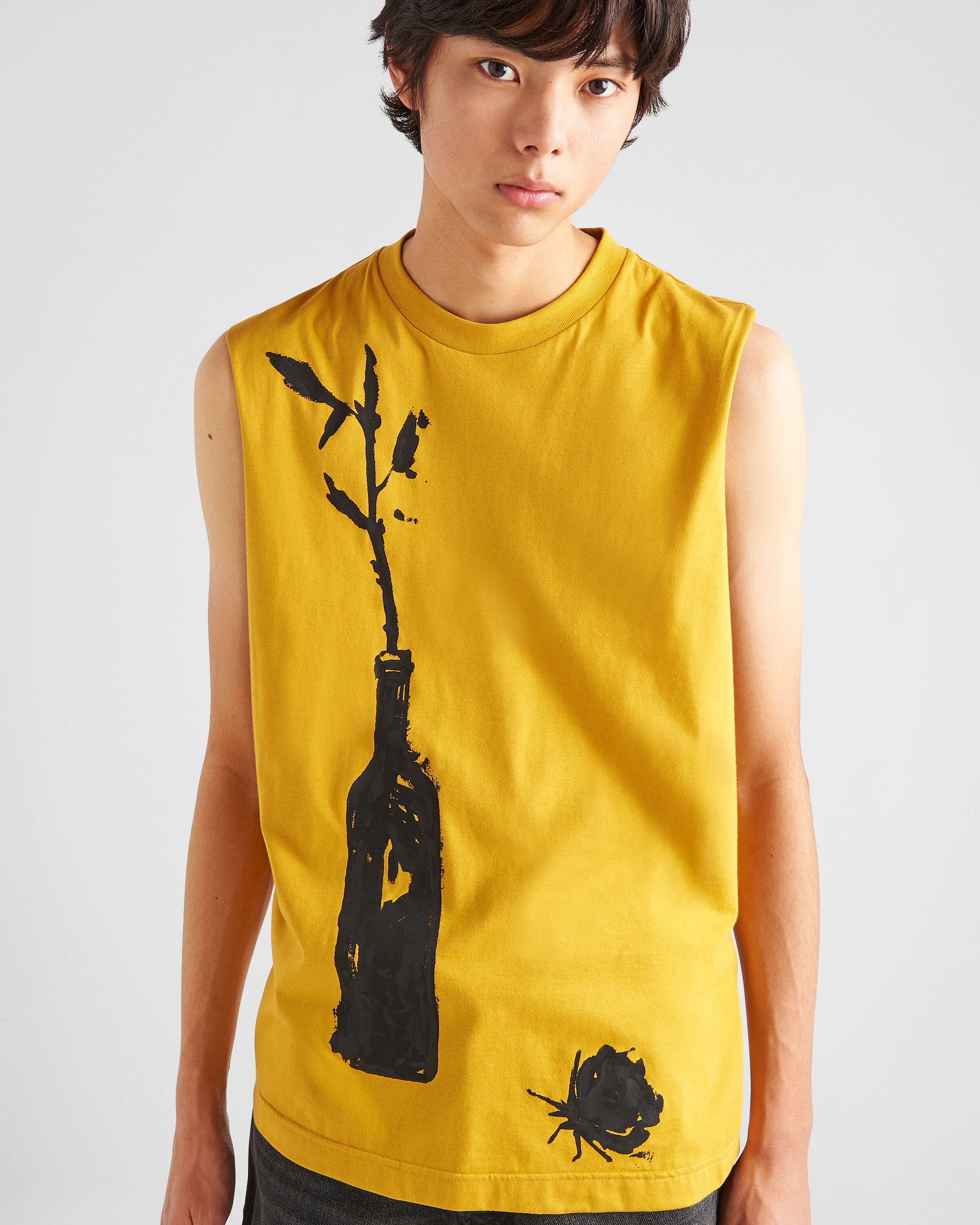 Sunny Yellow Printed Cotton Top | PRADA