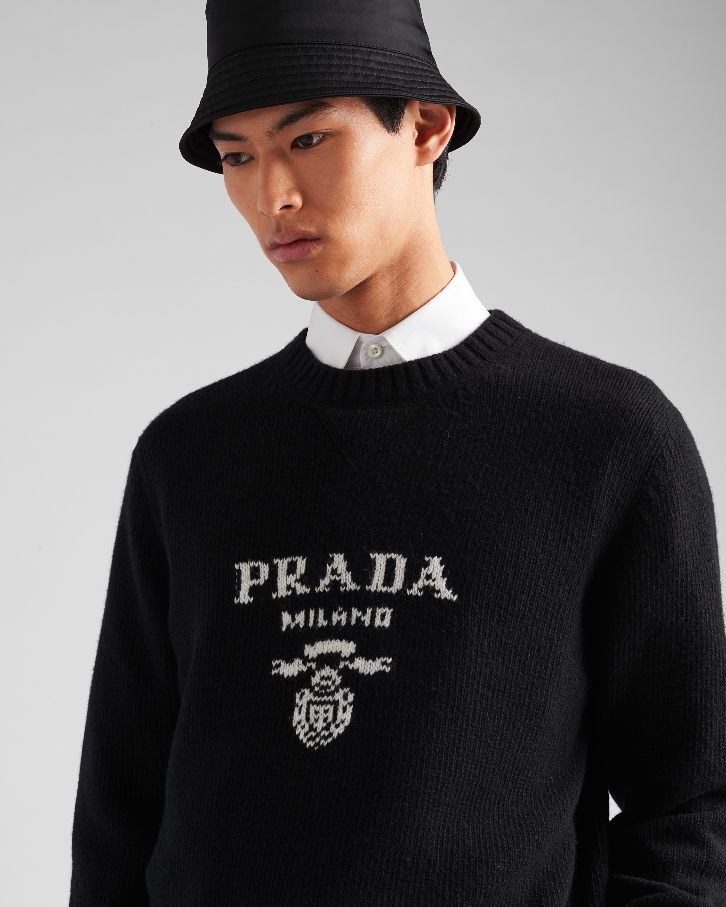 Wool And Cashmere Crew-neck Sweater Black | PRADA