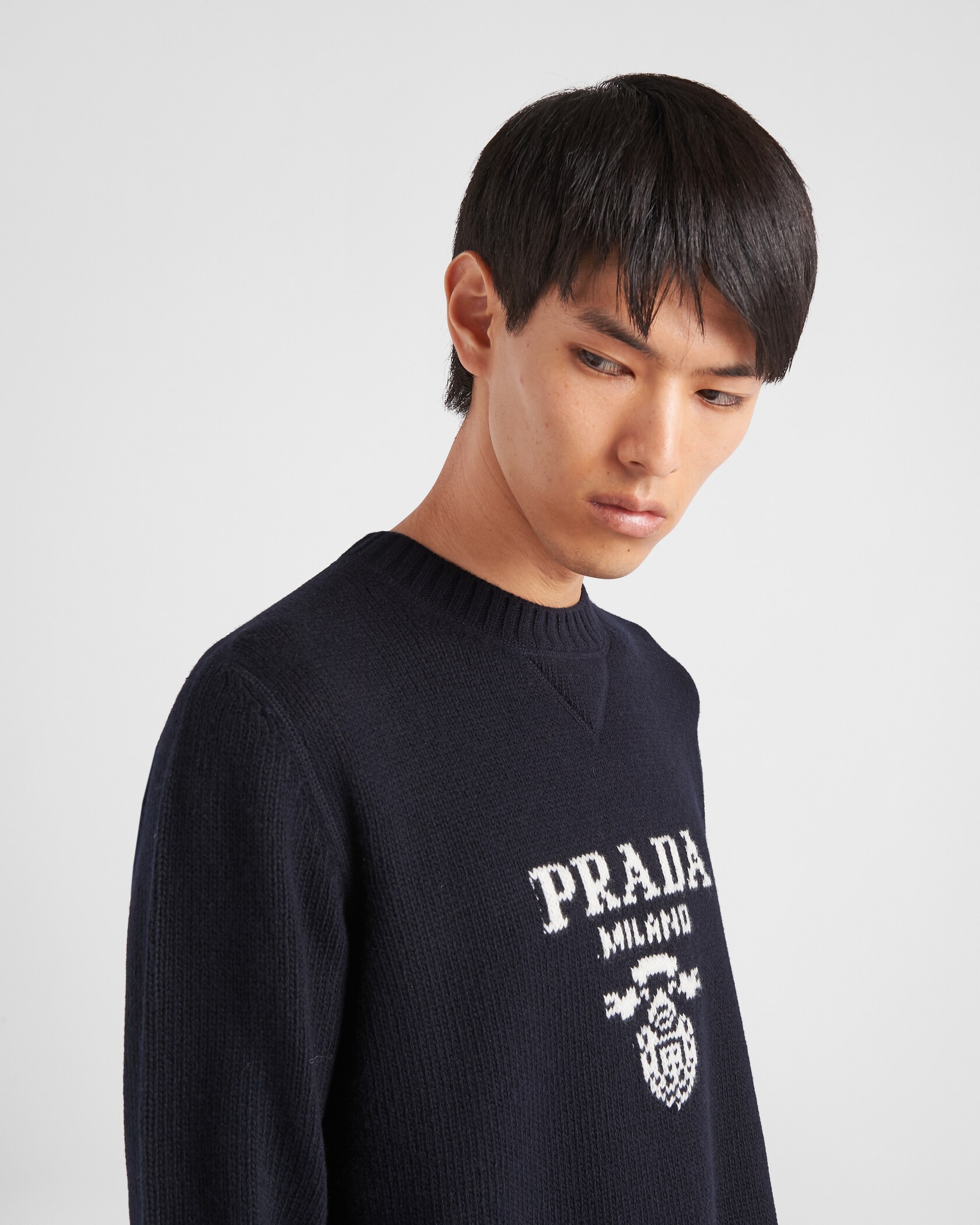 Wool And Cashmere Crew-neck Sweater Navy | PRADA