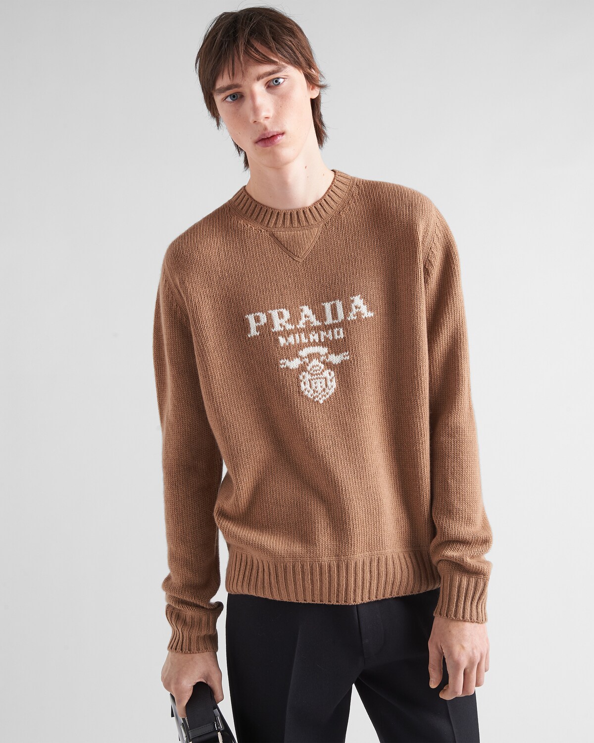 Camel Brown Wool And Cashmere Crew-neck Sweater | PRADA