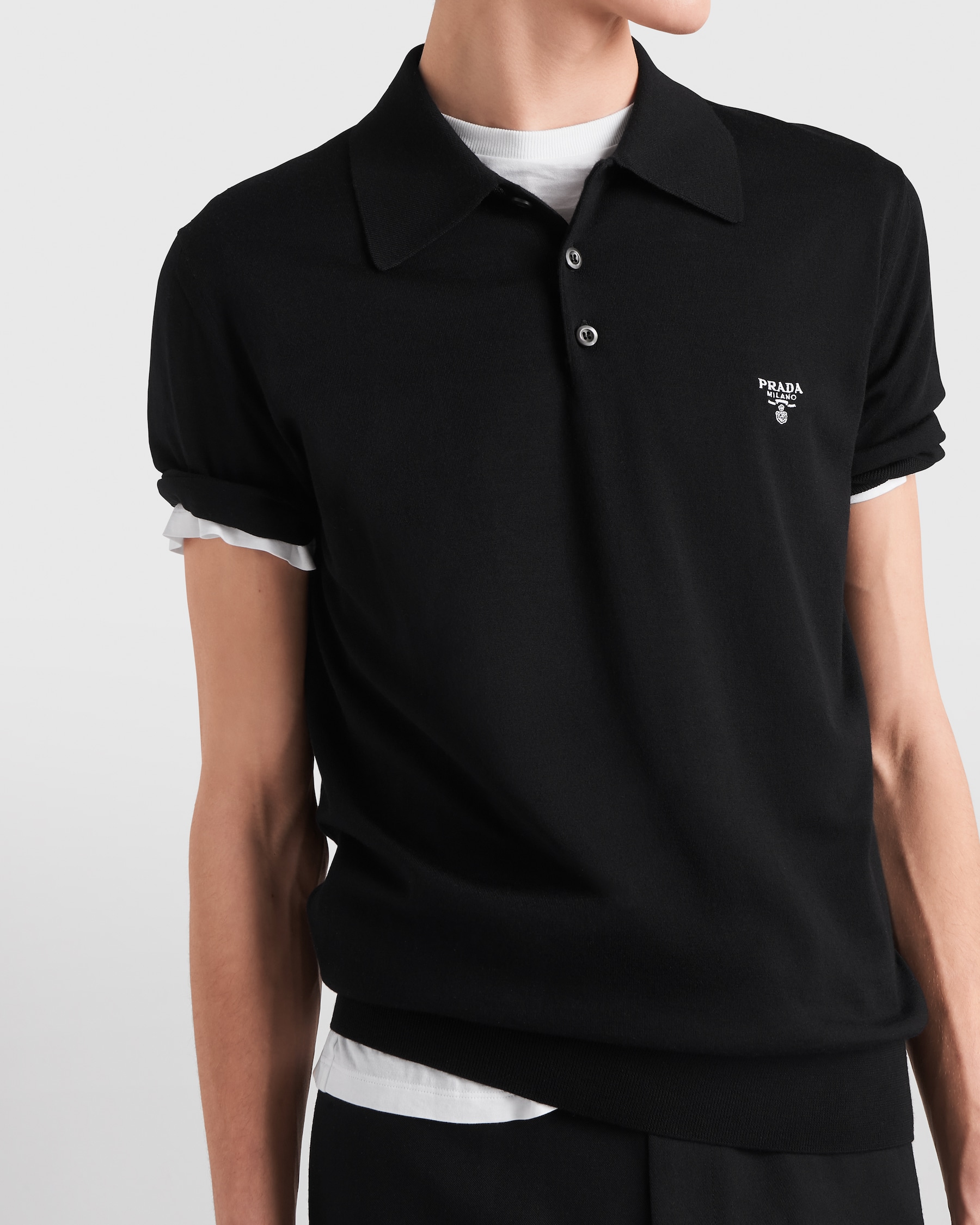 Black Superfine Wool Polo Shirt | PRADA