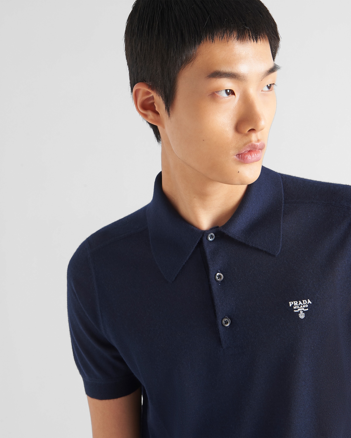 Navy Cashmere Polo Shirt | PRADA