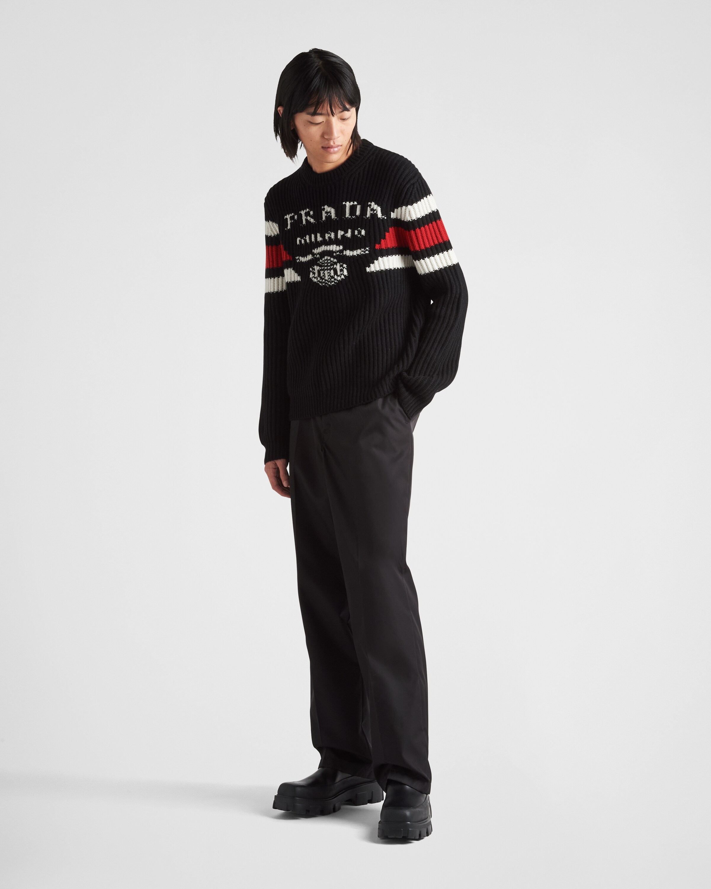 Black Jacquard cashmere sweater | Prada