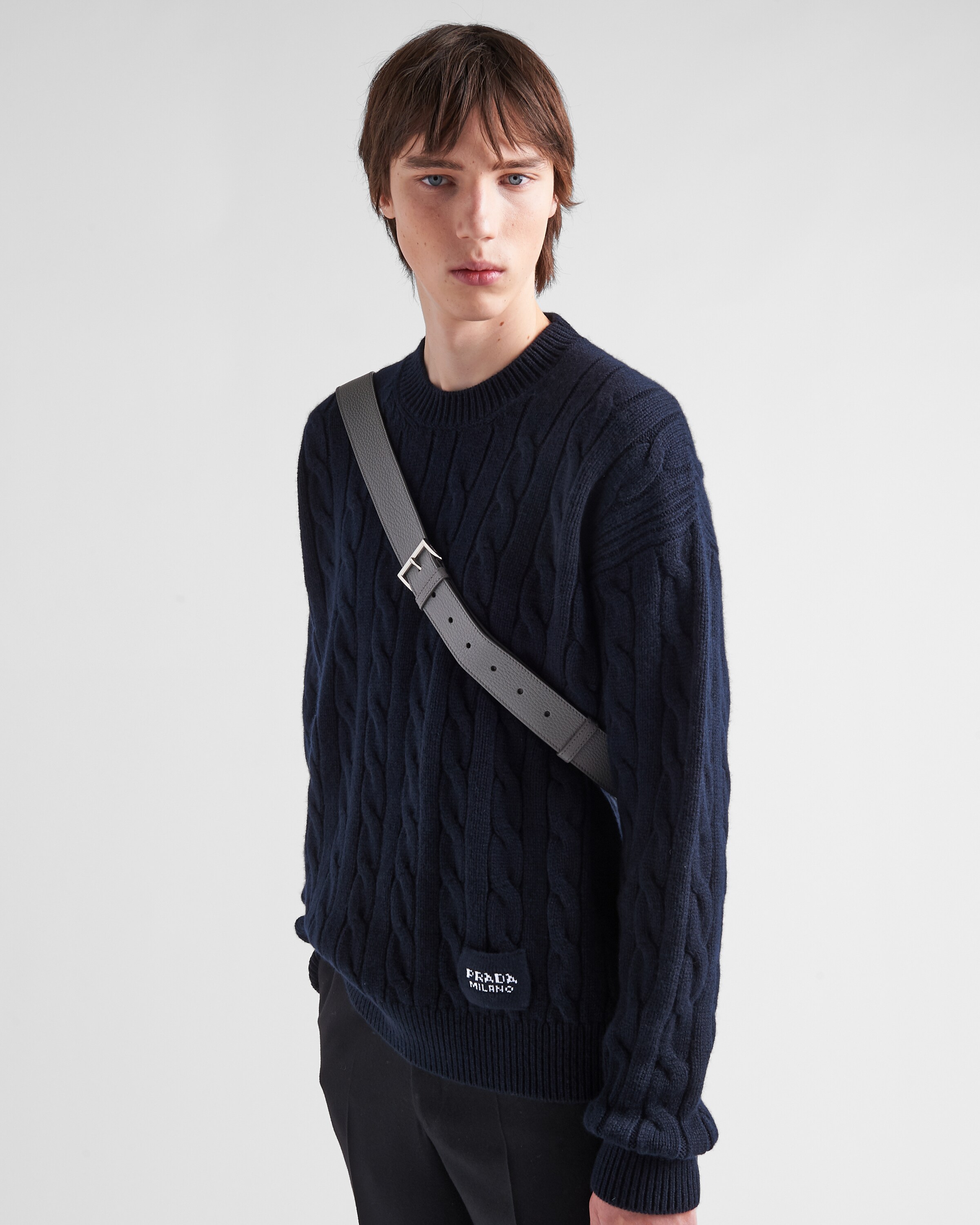 Blau Pullover aus Kaschmir mit Zopfmuster | Prada