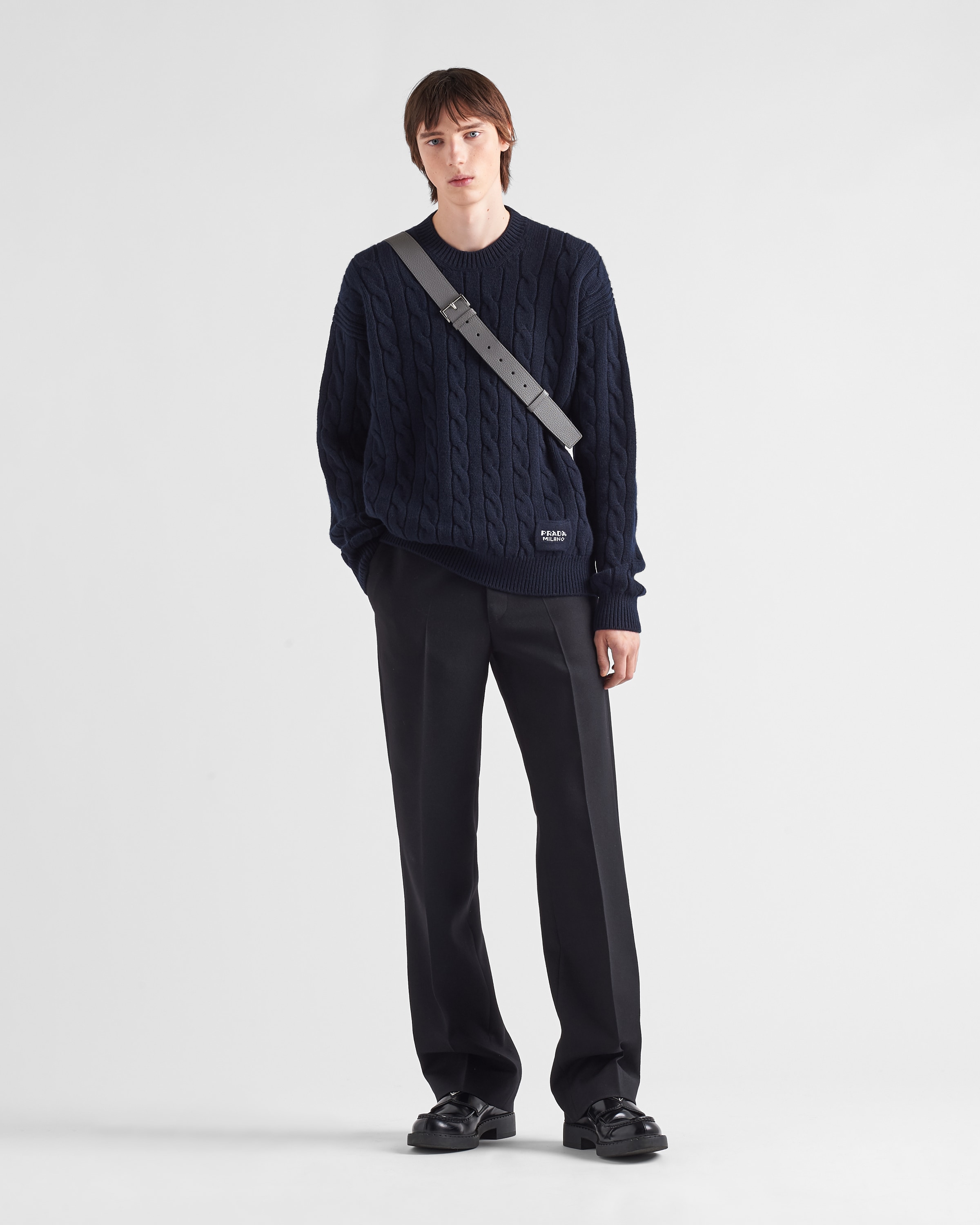 Blau Pullover aus Kaschmir mit Zopfmuster | Prada