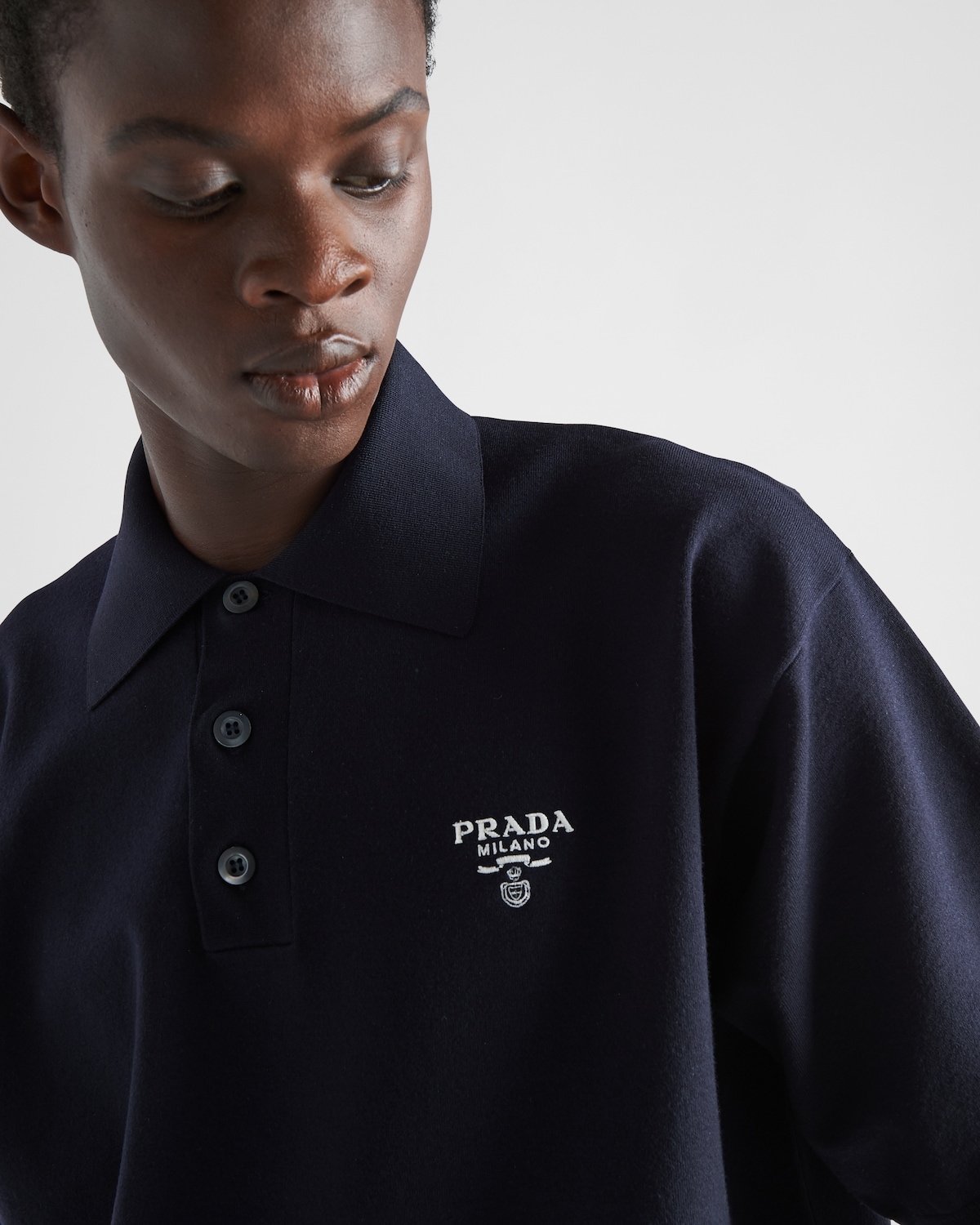 Navy Wool Polo Shirt | PRADA