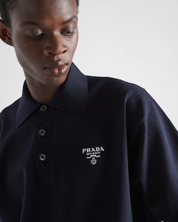 Navy Wool Polo Shirt | PRADA