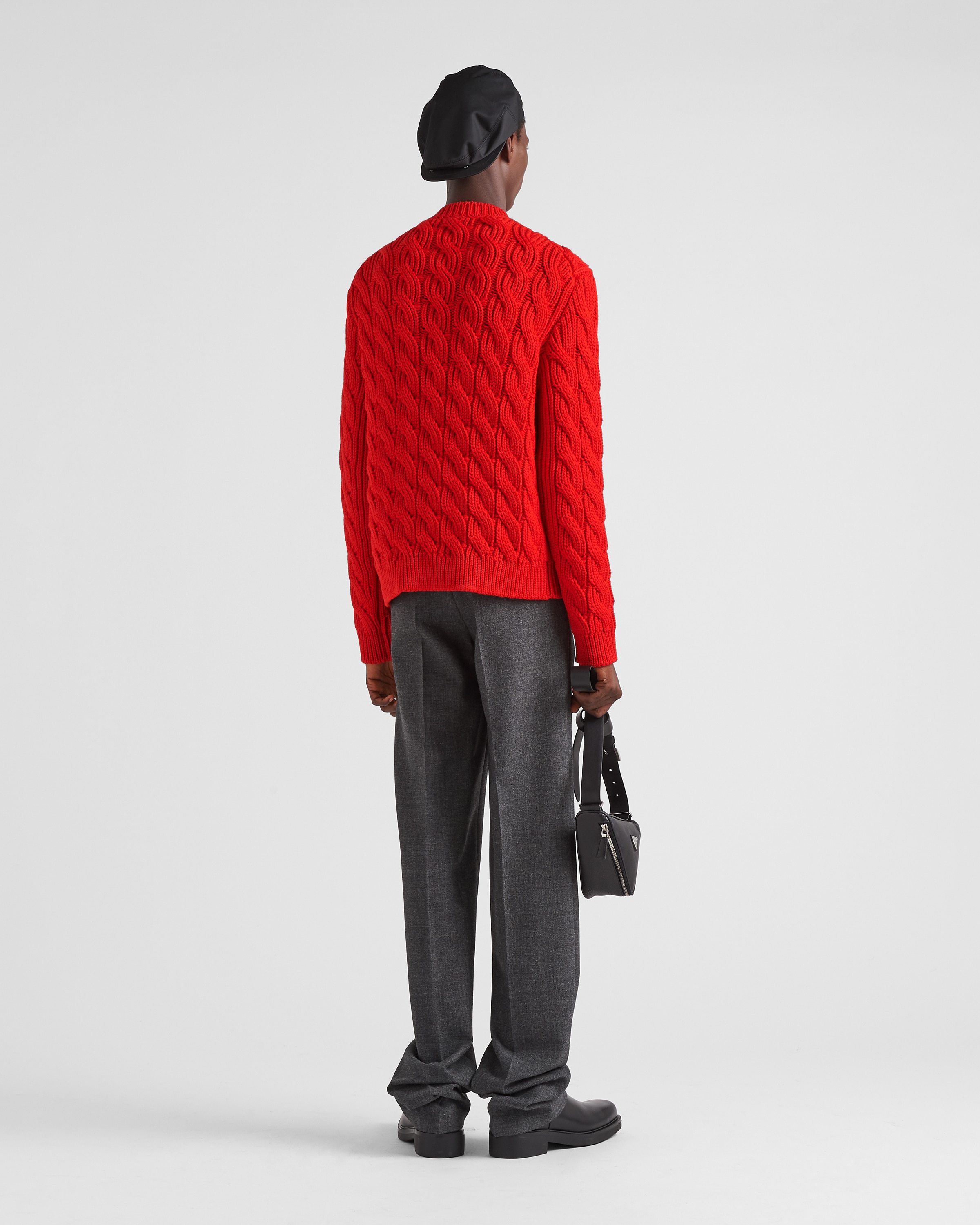 Rot Pullover aus Wolle mit Zopfmuster | Prada