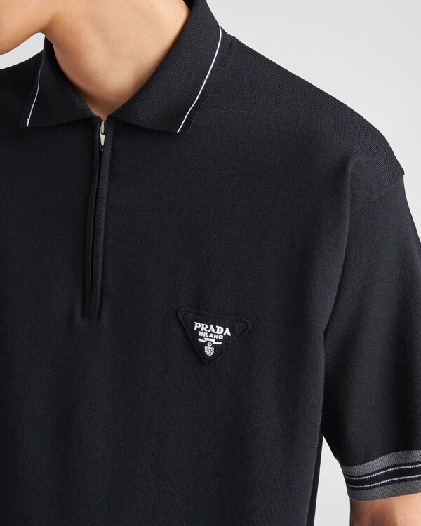 Black Superfine Wool Polo Shirt | PRADA