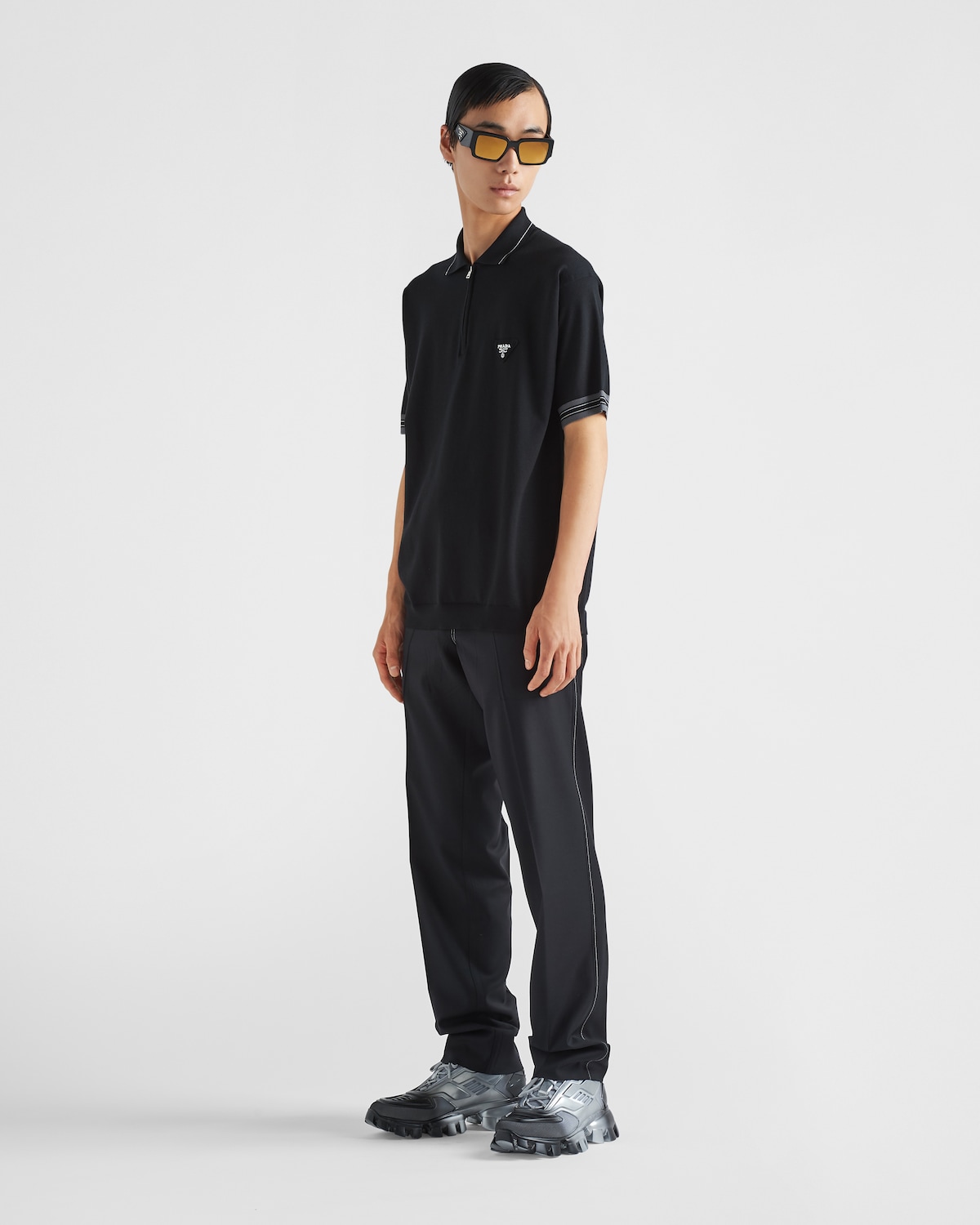 Black Superfine Wool Polo Shirt | PRADA
