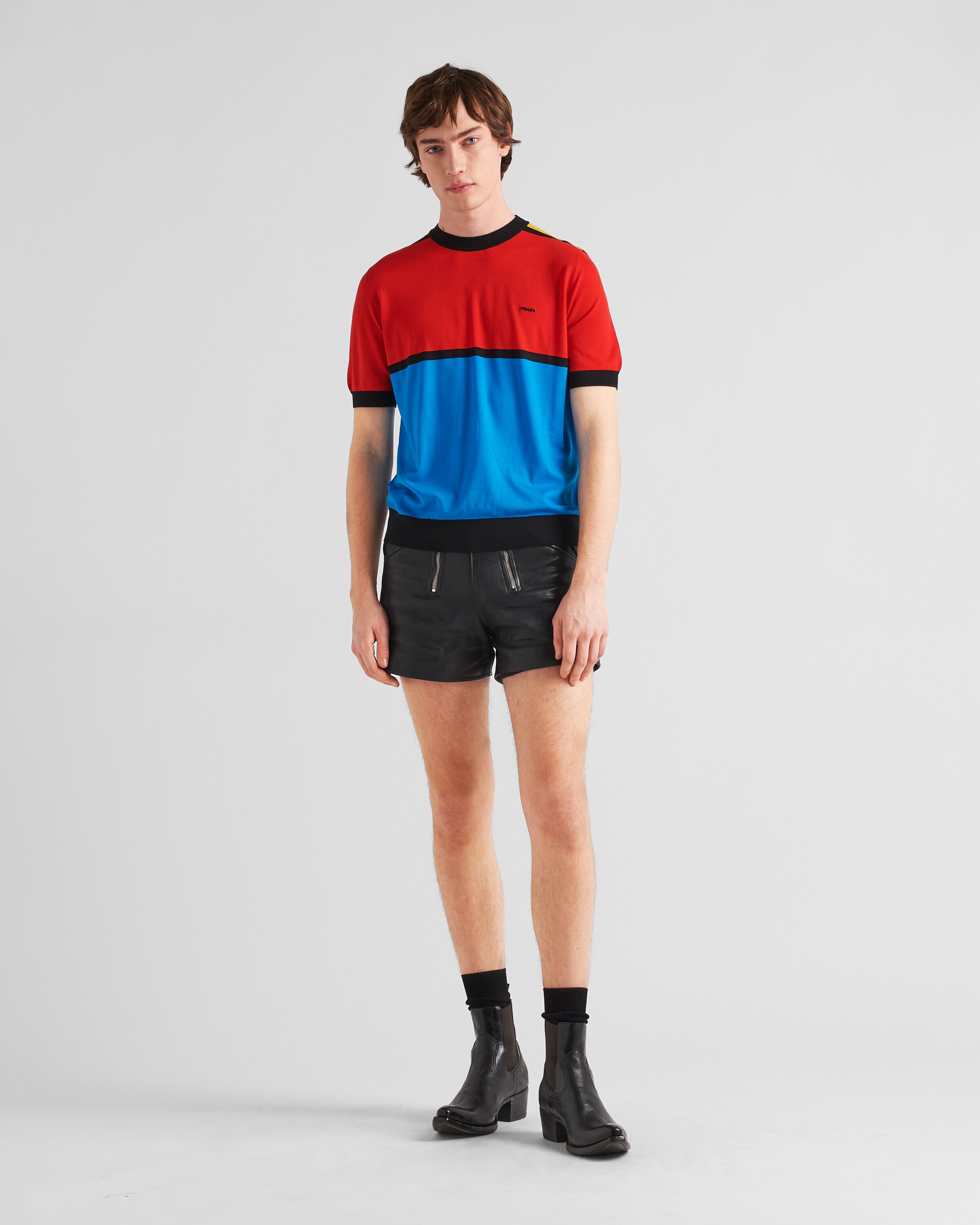 Jersey de manga corta en lana superfina Azul/turquesa/rojo | Prada