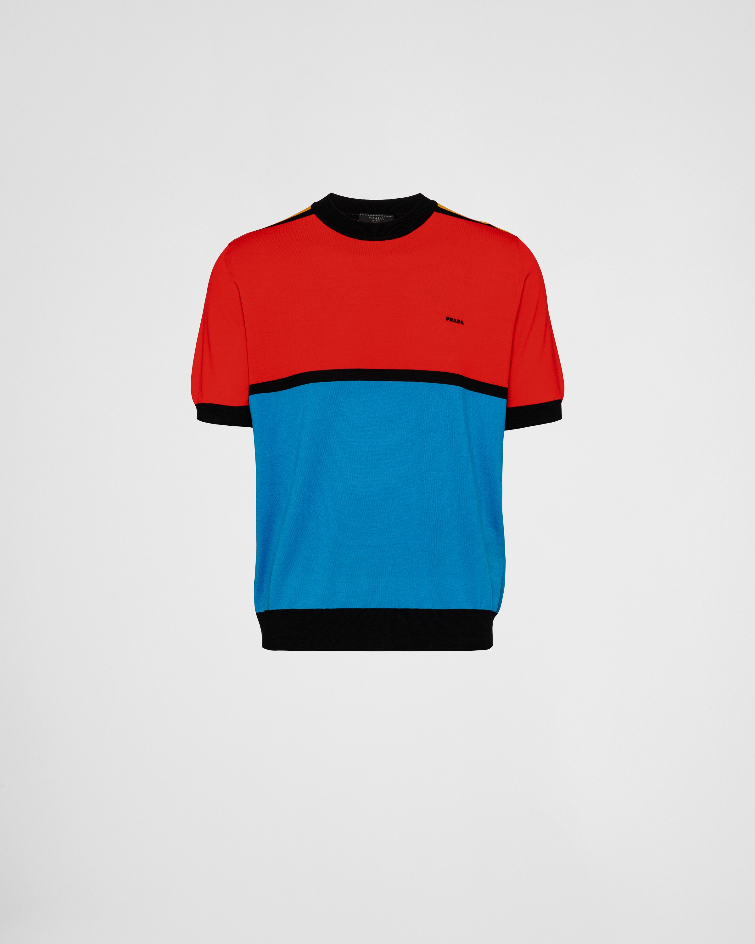 Jersey de manga corta en lana superfina Azul/turquesa/rojo | Prada