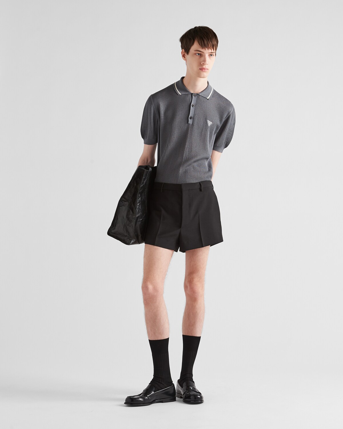 Lead Gray Silk And Cotton Polo Shirt | PRADA