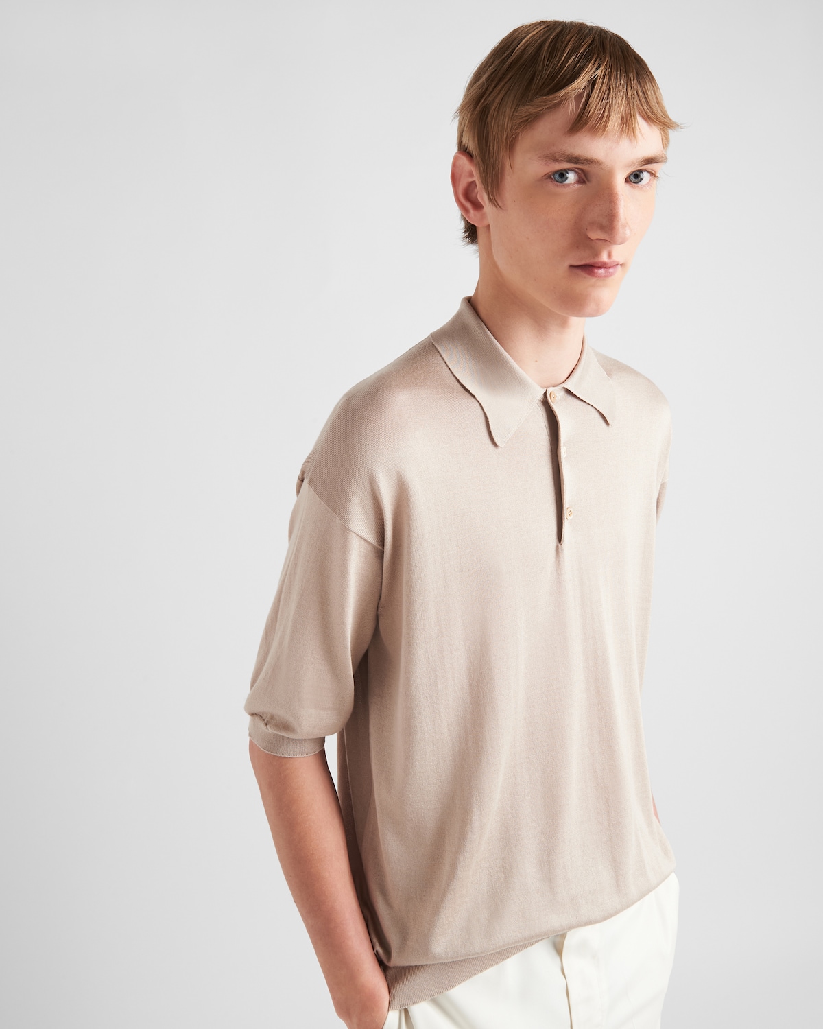 Limestone Silk Polo Shirt | PRADA