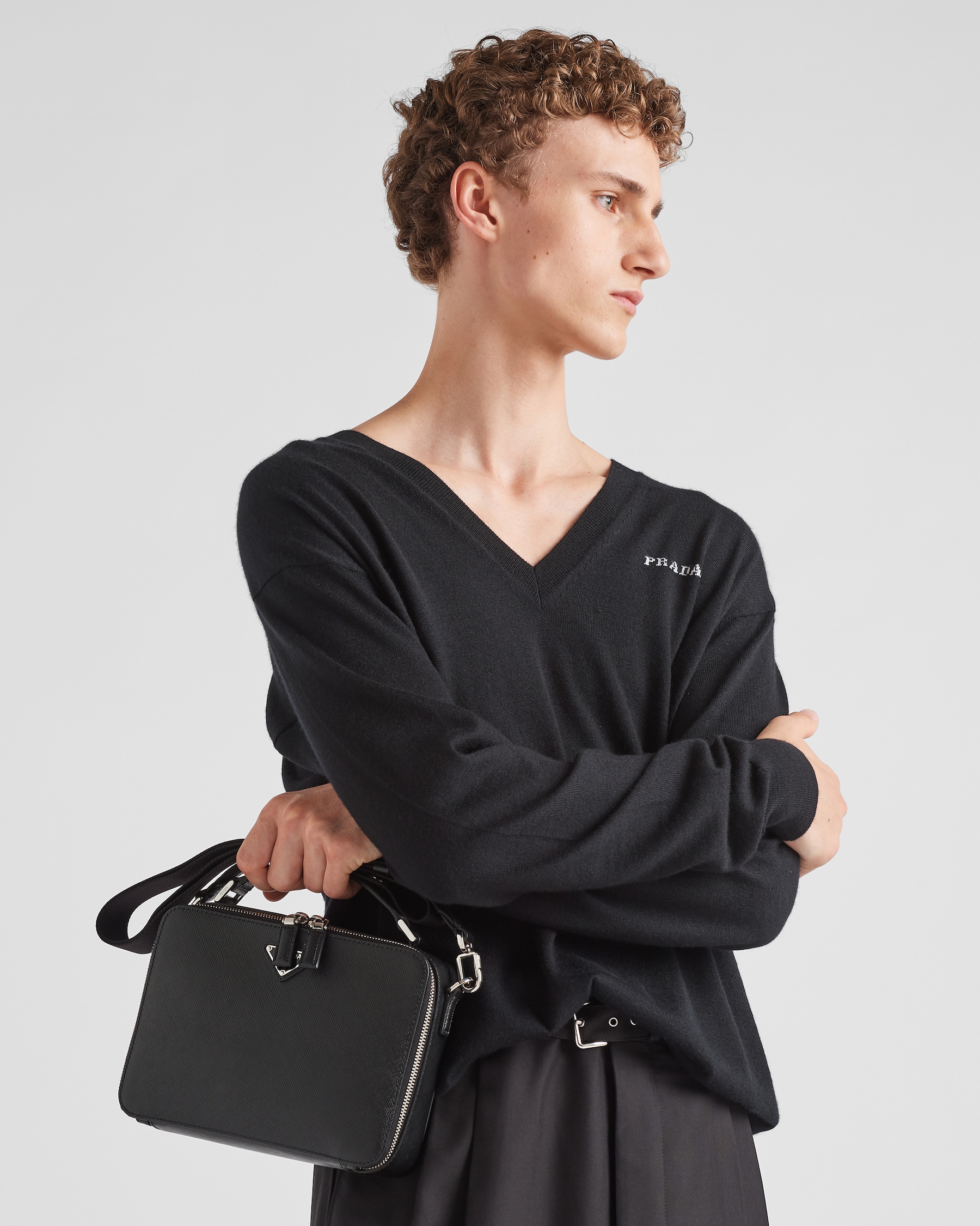 Black V-neck Cashmere Sweater | PRADA