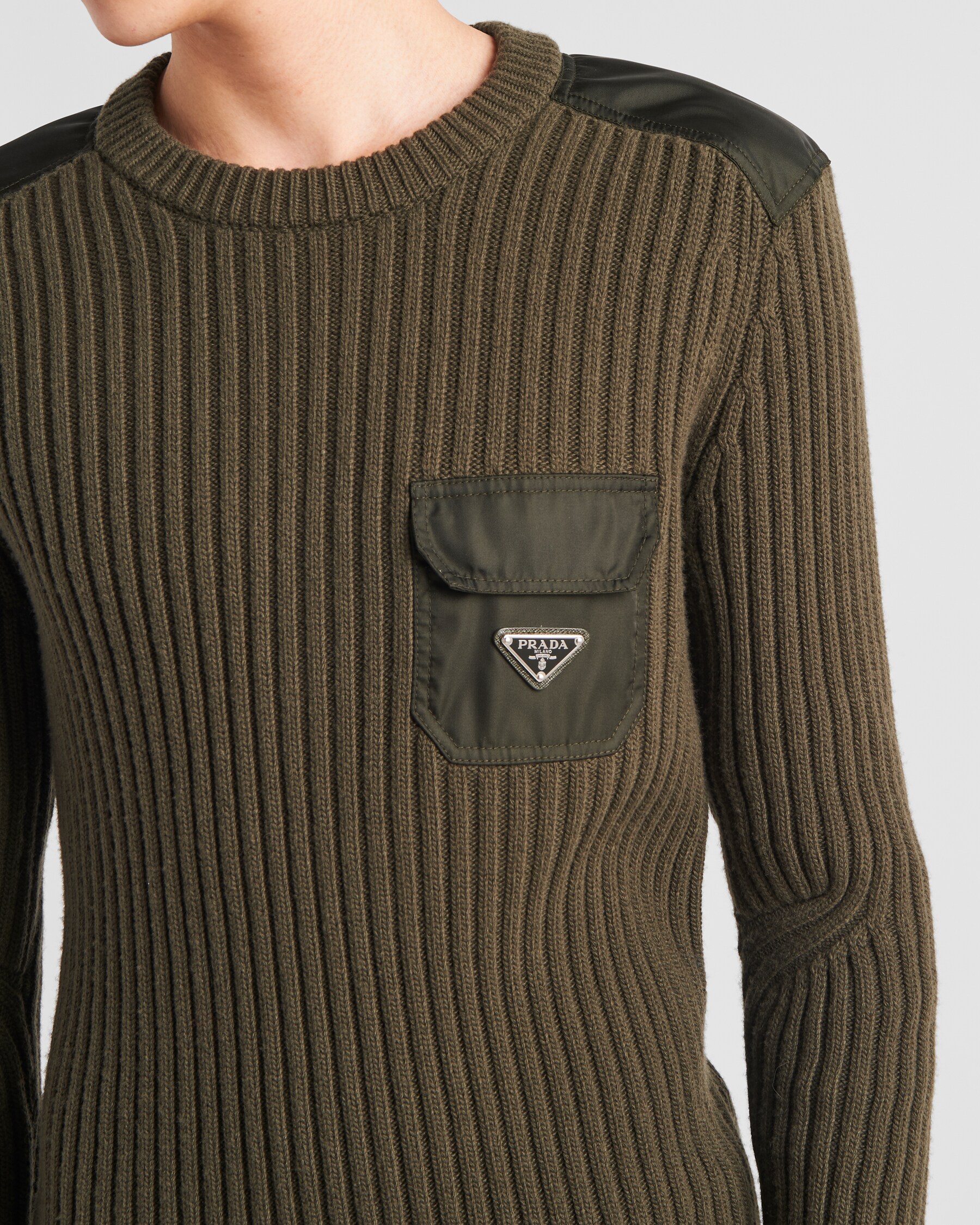Military Green Wool And Cashmere Crew-neck Sweater | PRADA