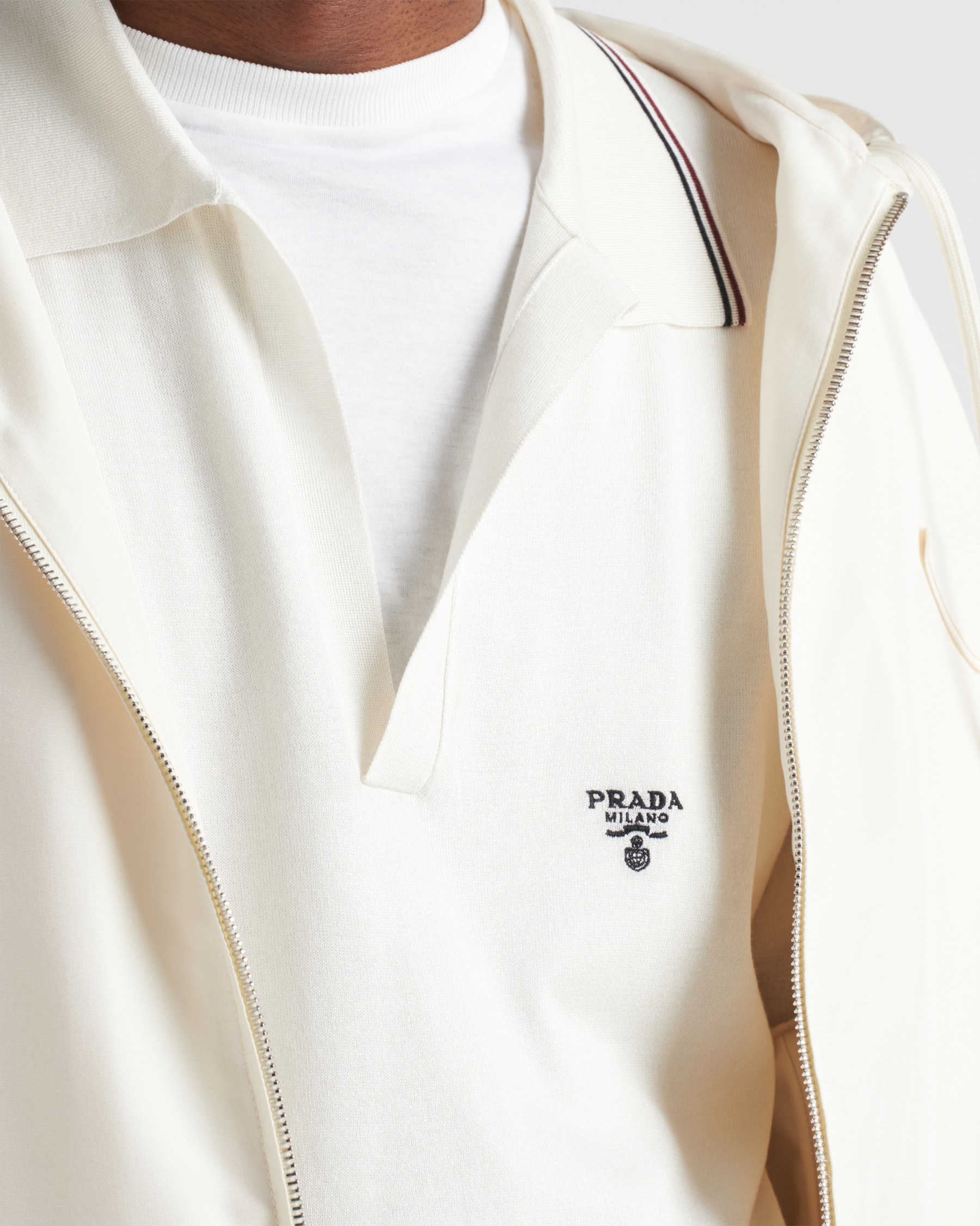 White Silk And Cotton Polo Shirt | PRADA