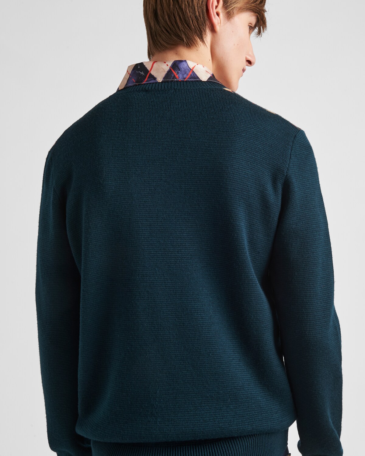 Forest Green Wool Crew-neck Sweater With An Argyle Pattern | PRADA
