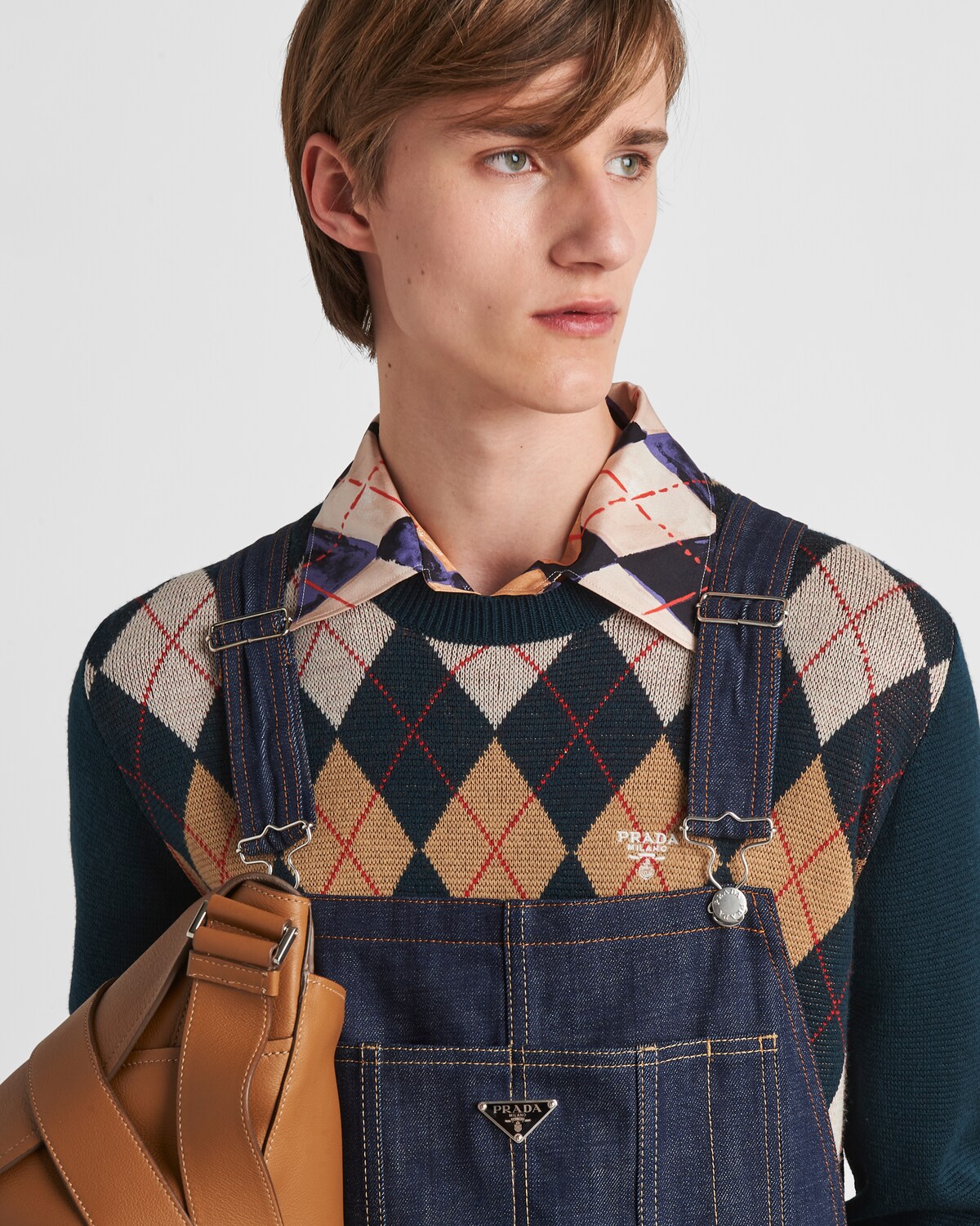 Forest Green Wool Crew-neck Sweater With An Argyle Pattern | PRADA