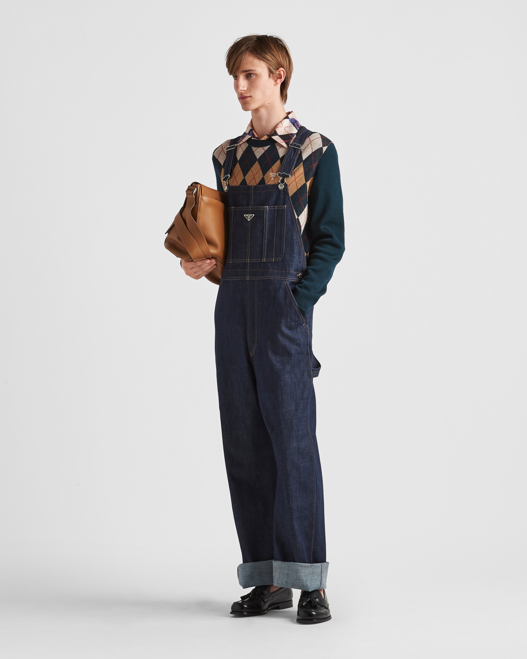 Forest Green Wool Crew-neck Sweater With An Argyle Pattern | PRADA