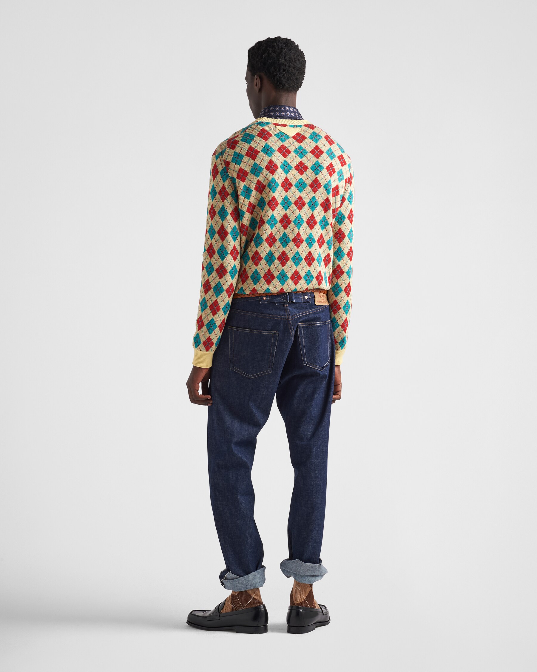 Pollen Yellow Cotton Crew-neck Sweater With Diamond Motif | PRADA