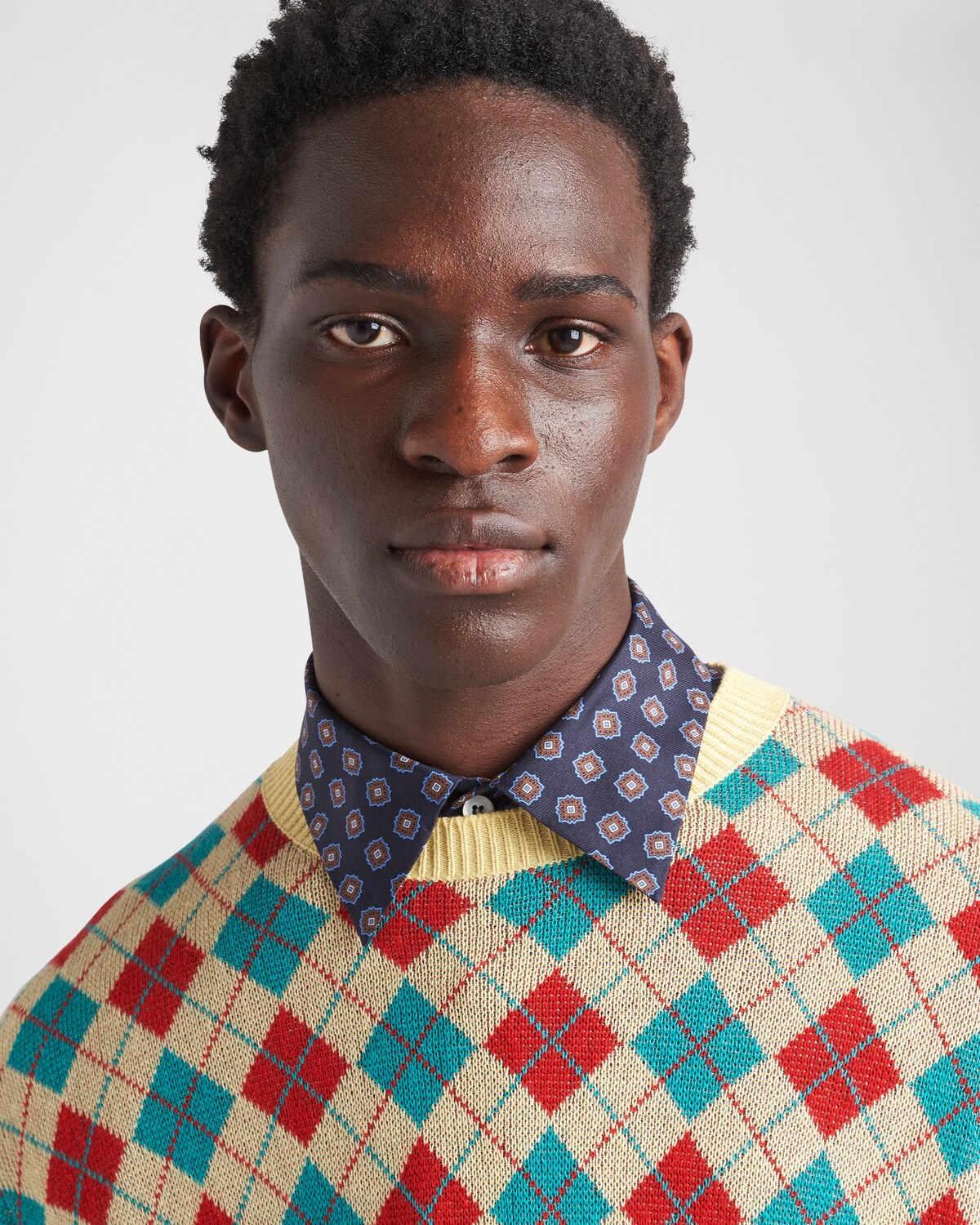 Pollen Yellow Cotton Crew-neck Sweater With Diamond Motif | PRADA