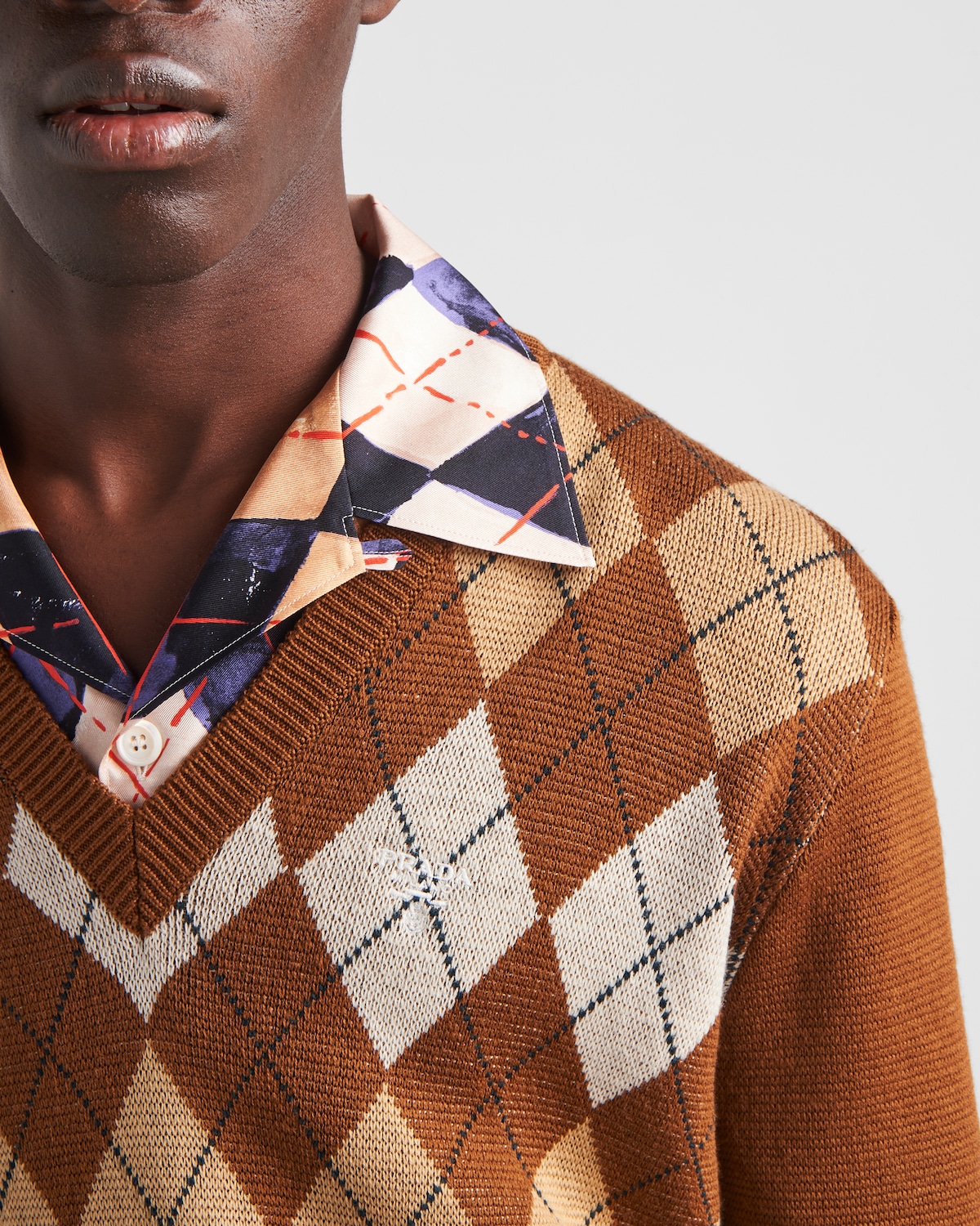 Tobacco Wool Sweater With An Argyle Pattern | PRADA