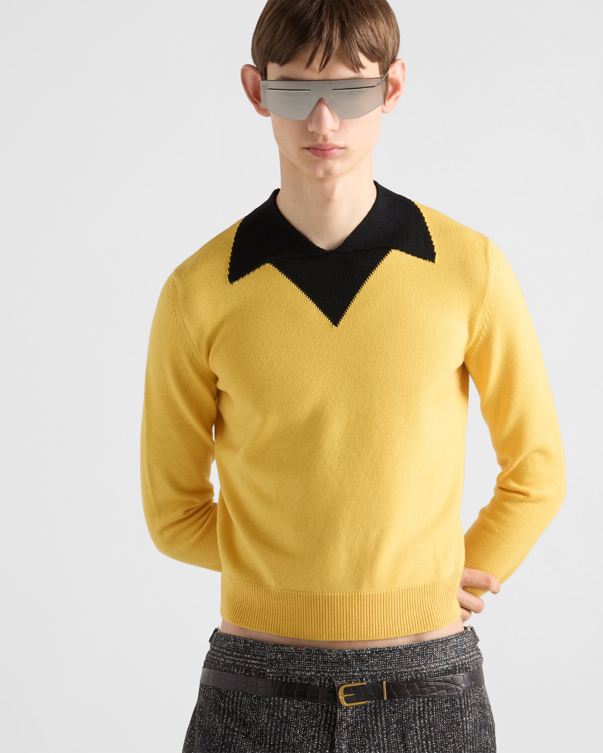 Yellow/black Wool Polo Shirt | PRADA