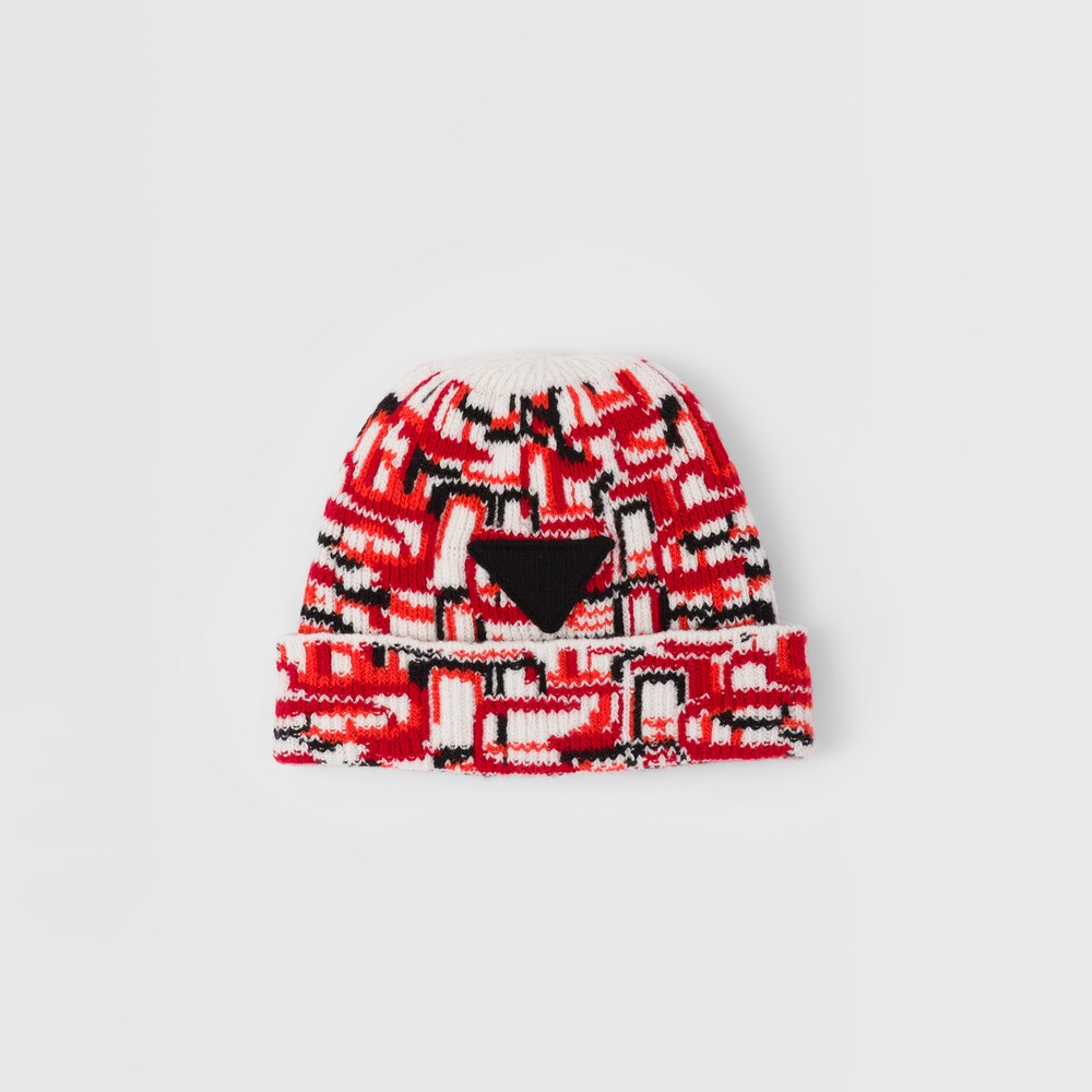 Red Wool and cashmere jacquard beanie | Prada