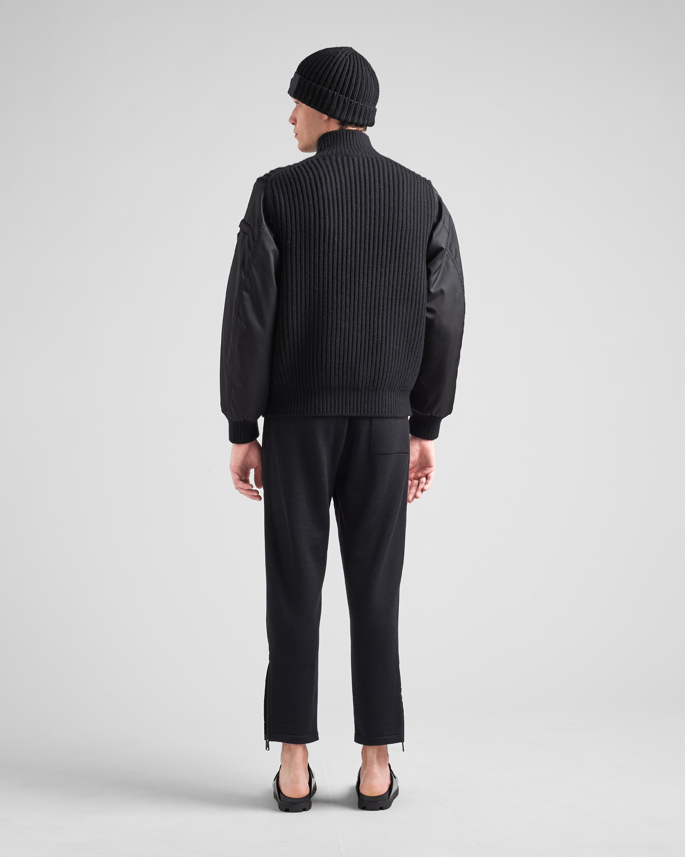 Black Reversible Cashmere And Re-nylon Cardigan | PRADA