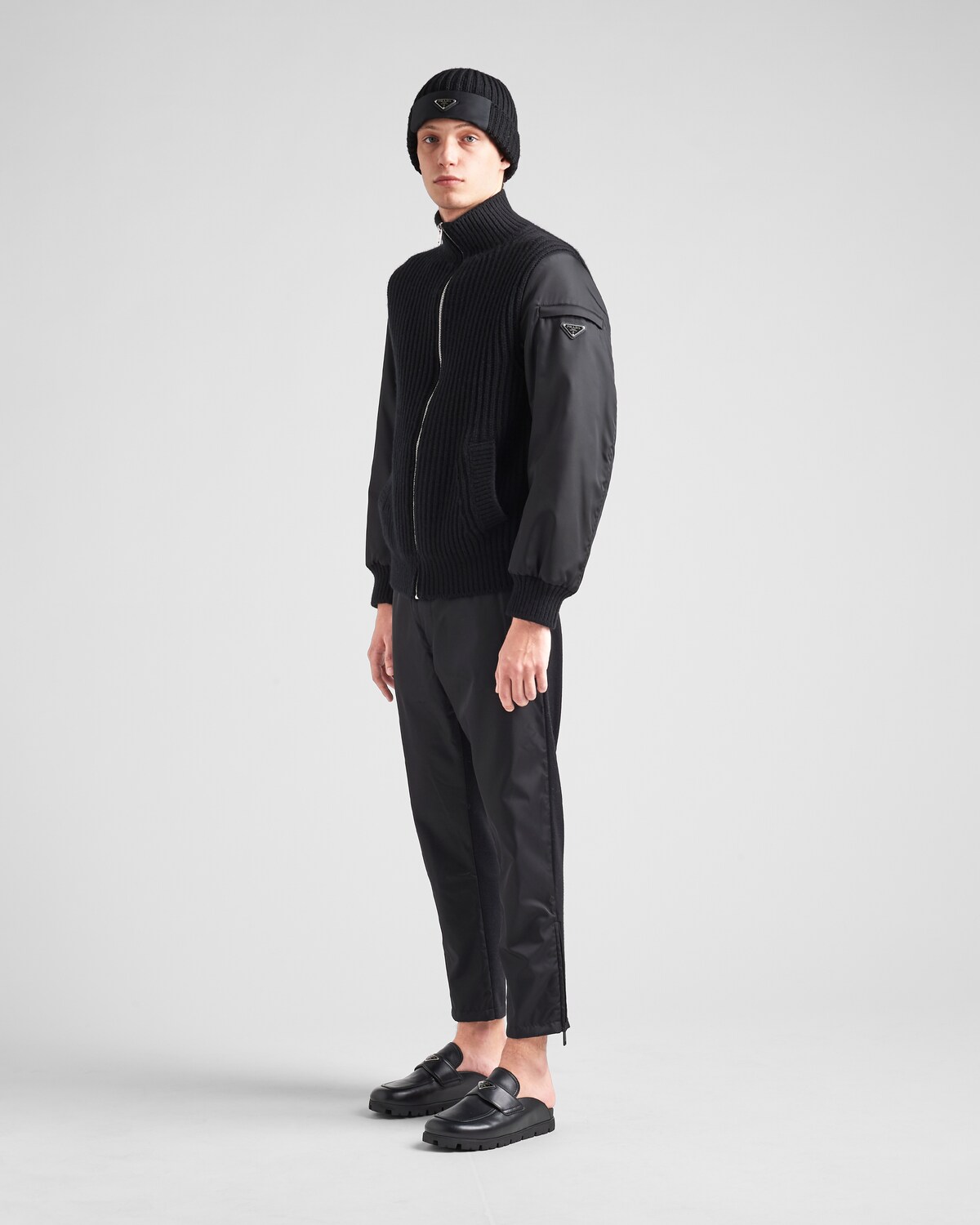 Black Reversible Cashmere And Re-nylon Cardigan | PRADA
