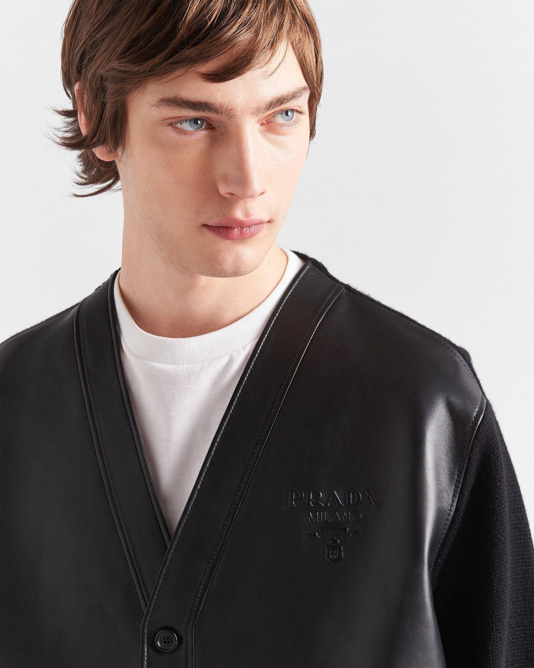 Black Cashmere And Leather Cardigan | PRADA