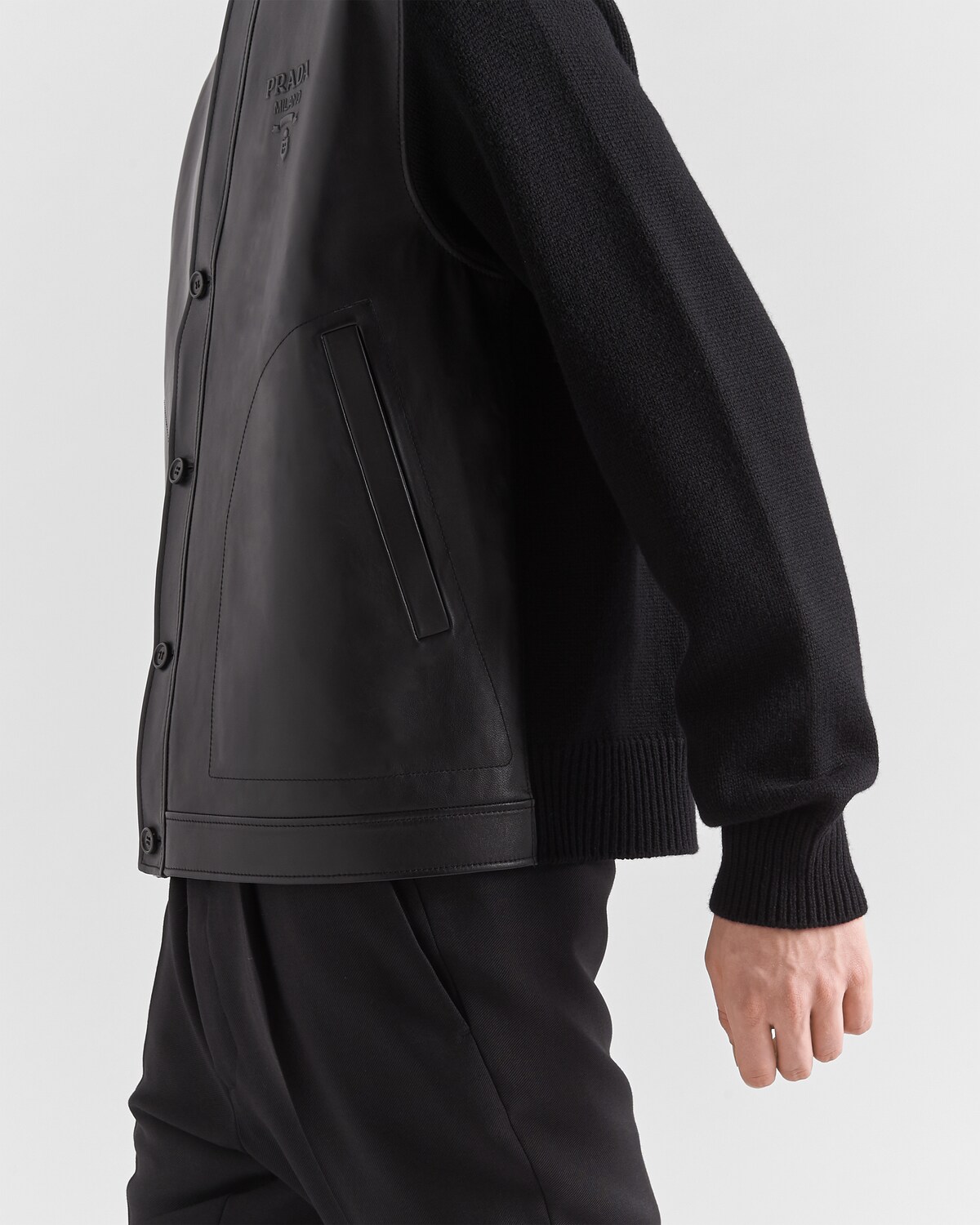 Black Cashmere And Leather Cardigan | PRADA