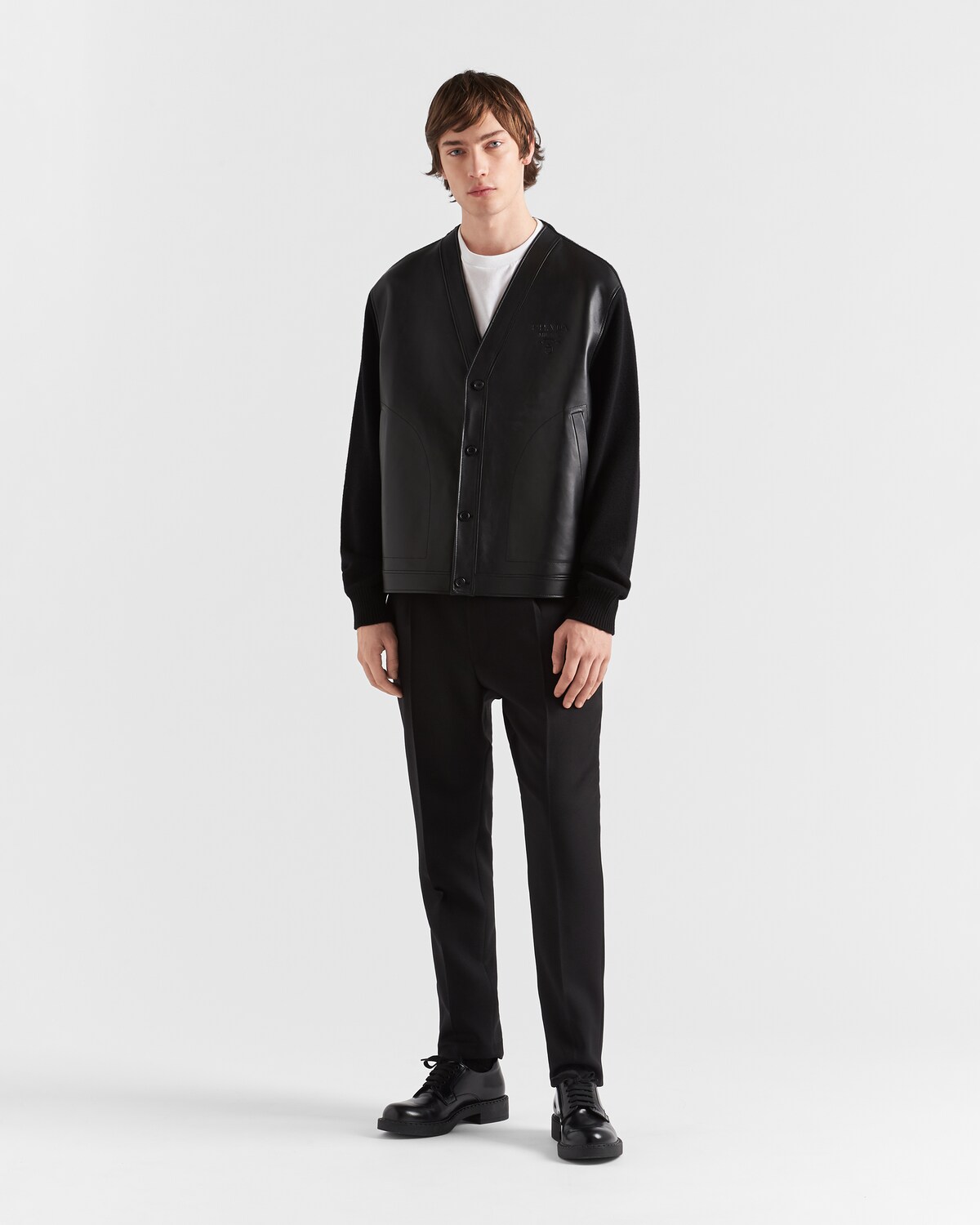 Black Cashmere And Leather Cardigan | PRADA