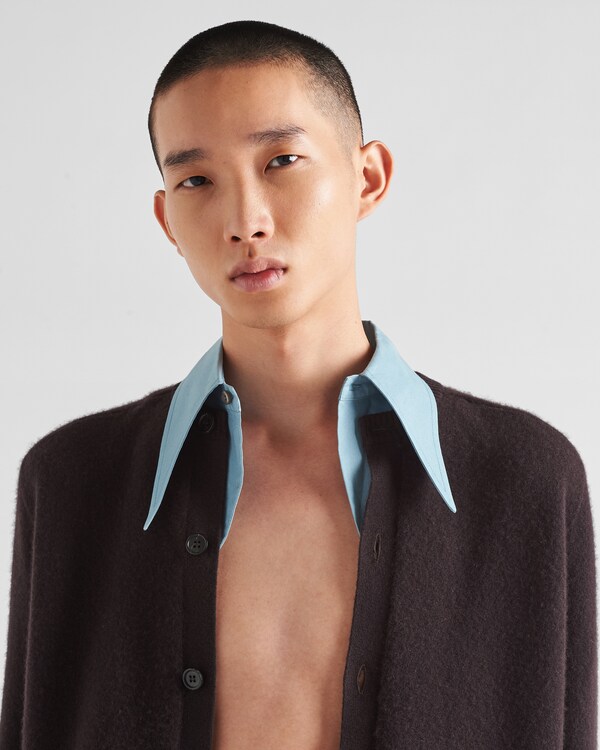 Dark Brown Cashmere Cardigan With Collar | PRADA
