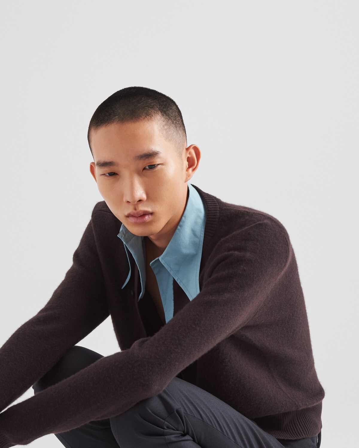 Dark Brown Cashmere Cardigan With Collar | PRADA