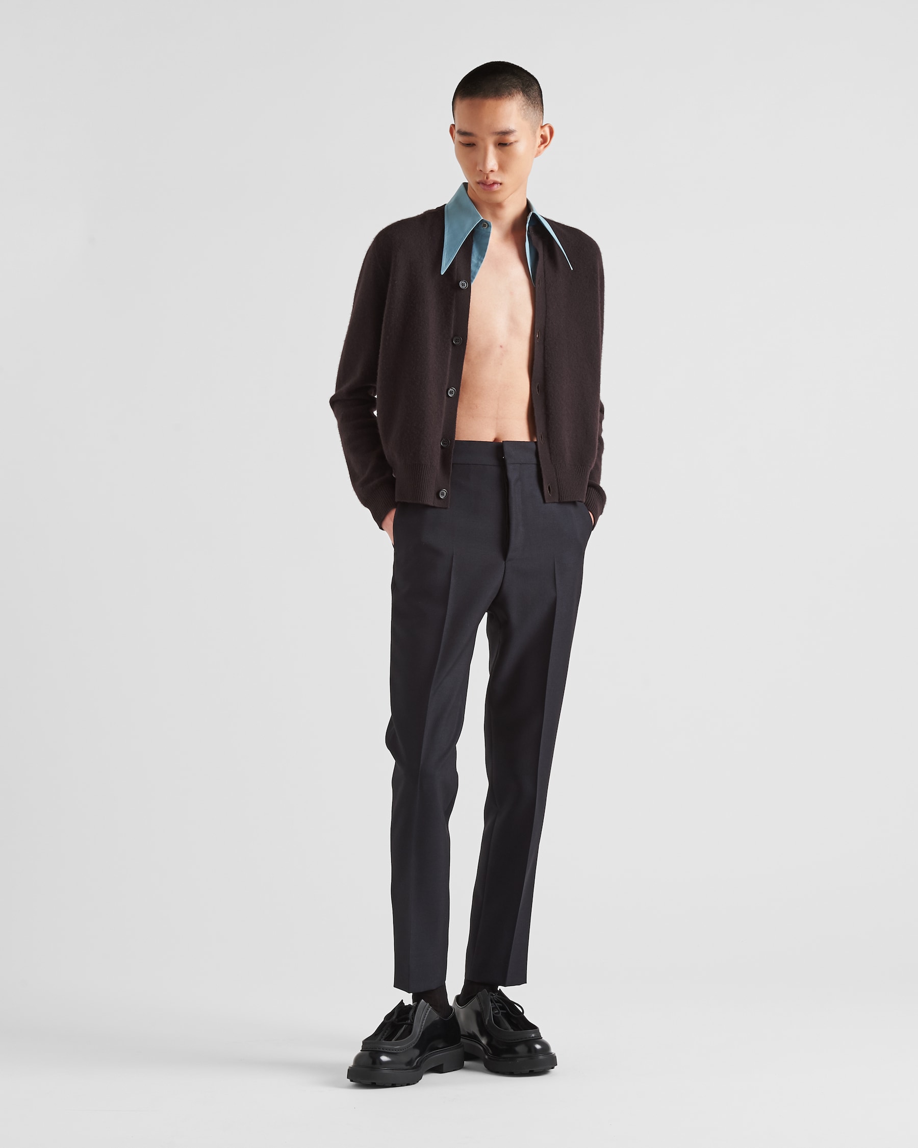 Dark Brown Cashmere Cardigan With Collar | PRADA