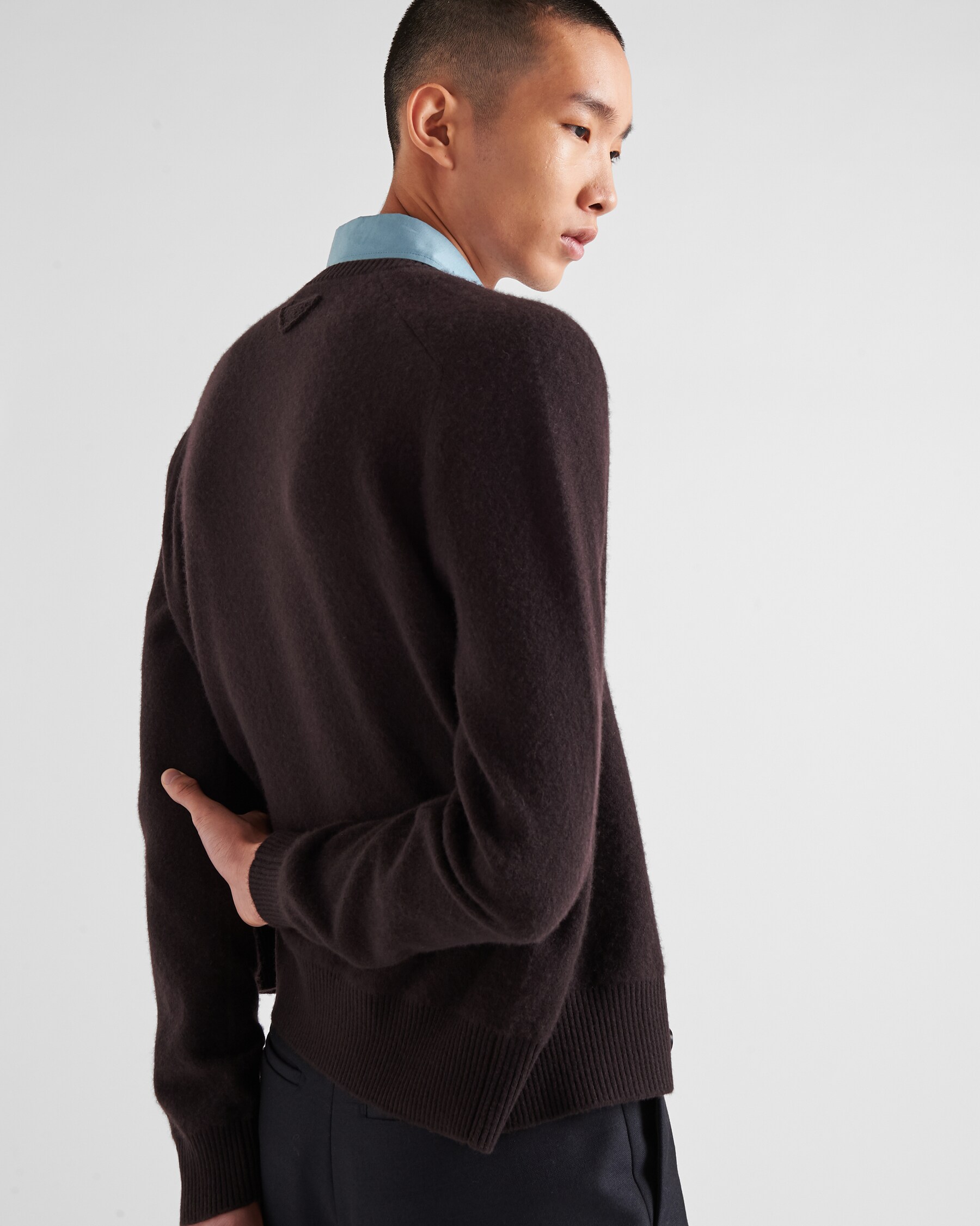 Dark Brown Cashmere Cardigan With Collar | PRADA