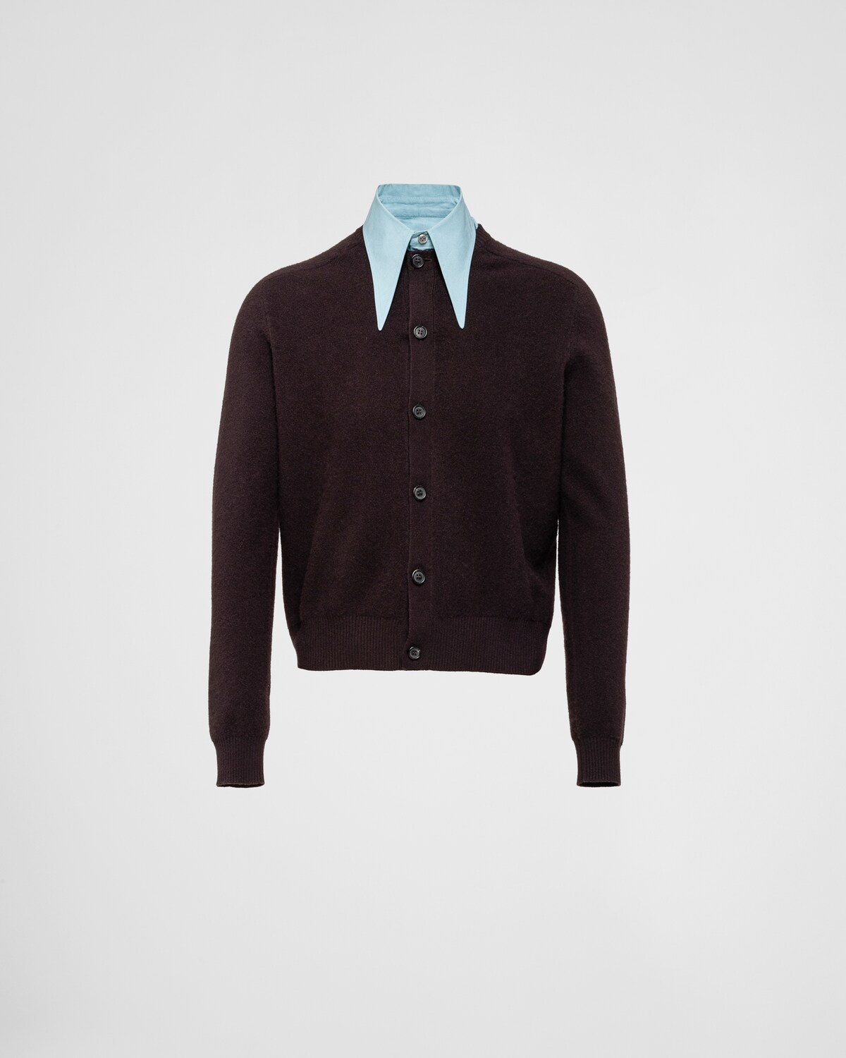 Dark Brown Cashmere Cardigan With Collar | PRADA