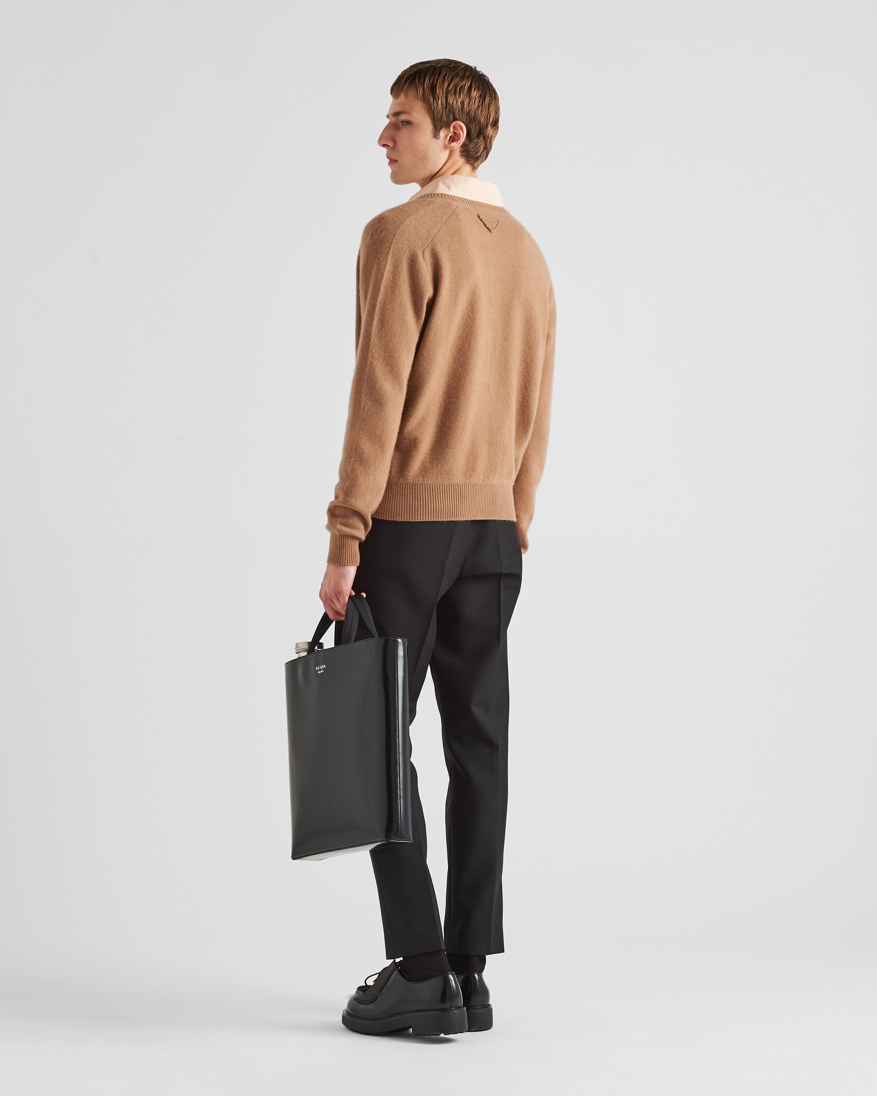 Camel Brown Cashmere Cardigan With Collar | PRADA