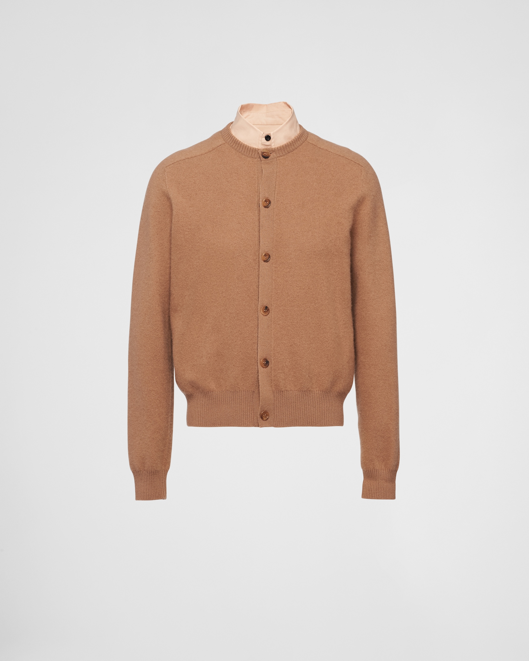 Camel Brown Cashmere Cardigan With Collar | PRADA