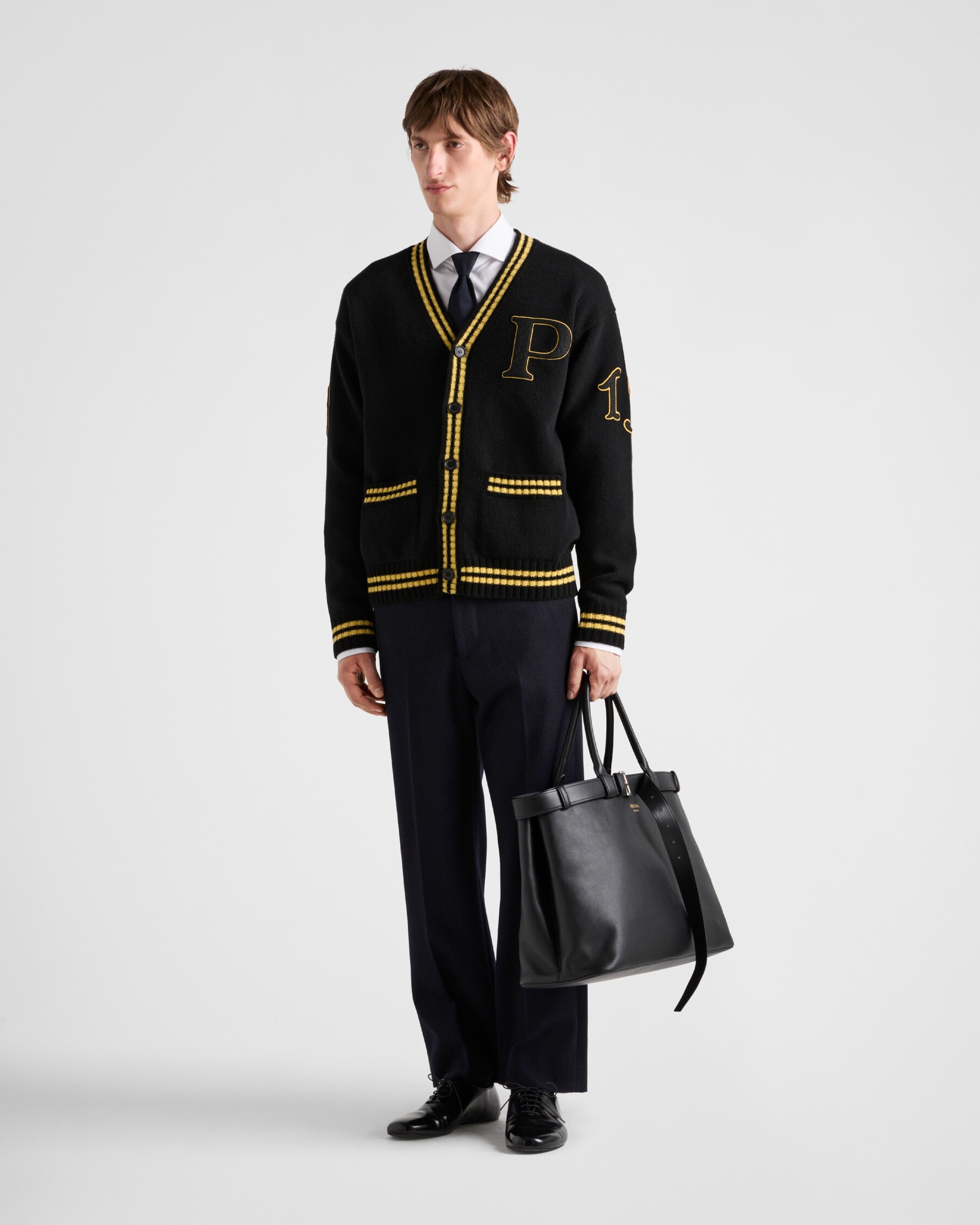 Black Wool And Cashmere Cardigan With Patches | PRADA