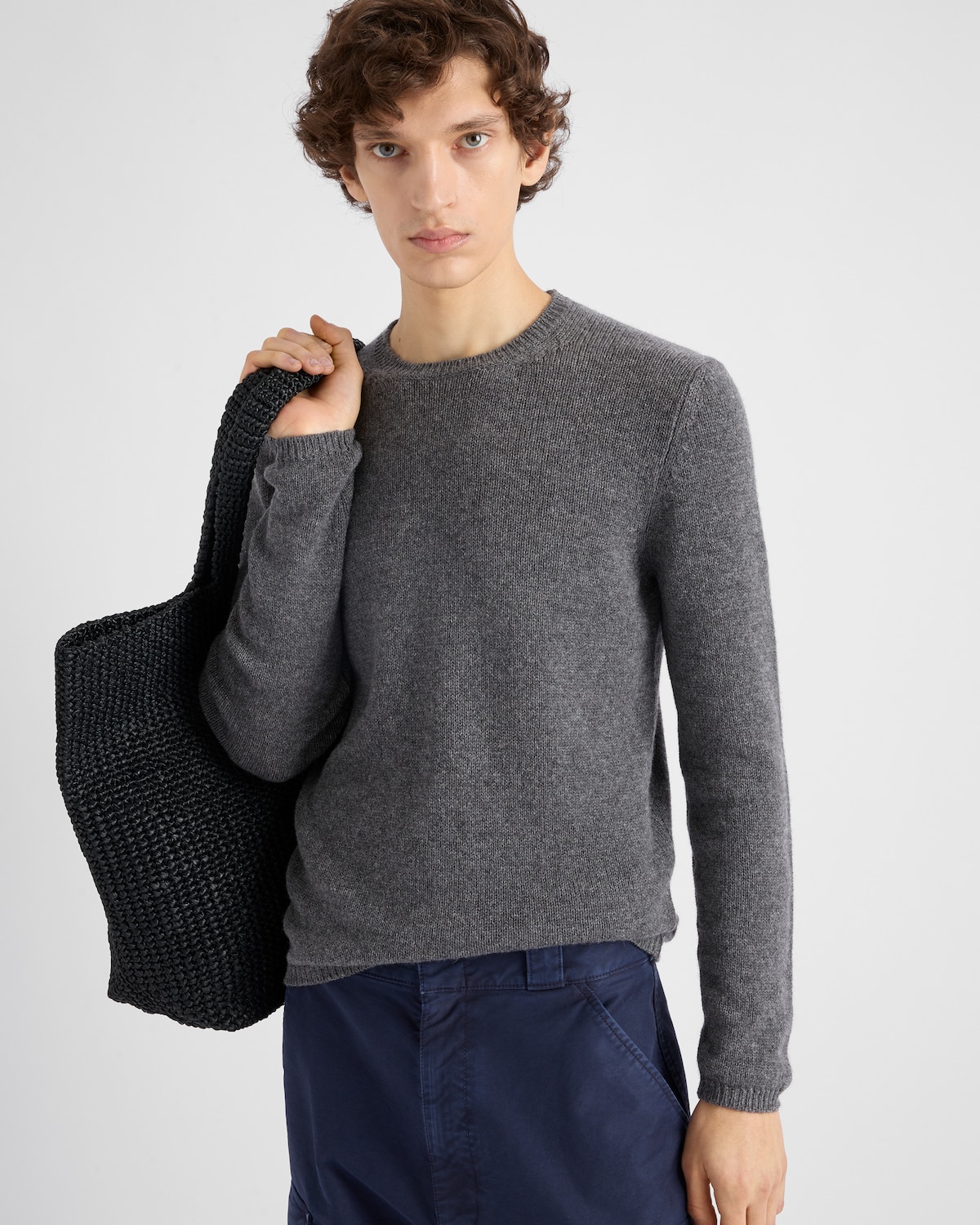 Slate Gray Cashmere Crew-neck Sweater | PRADA