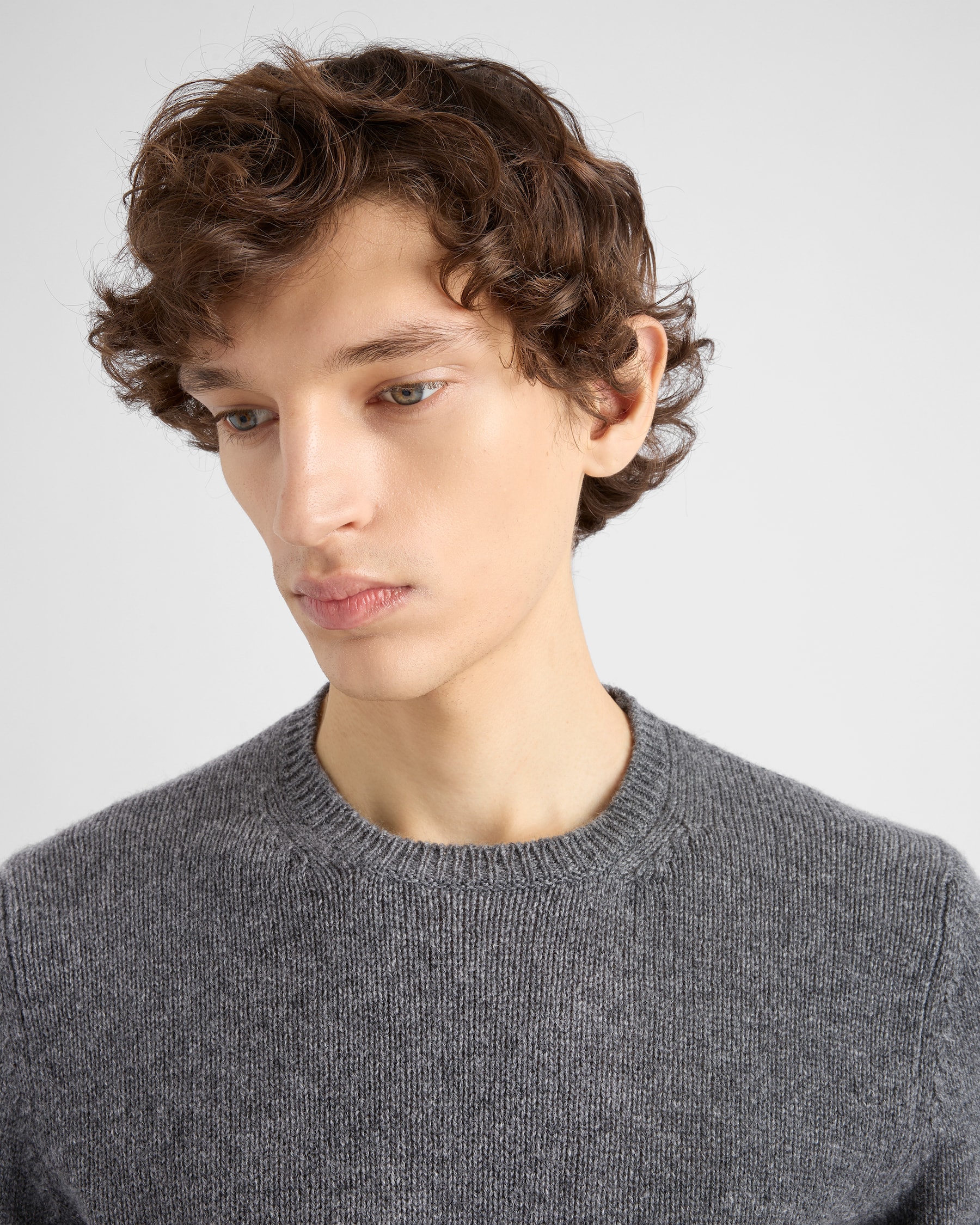 Slate Gray Cashmere Crew-neck Sweater | PRADA