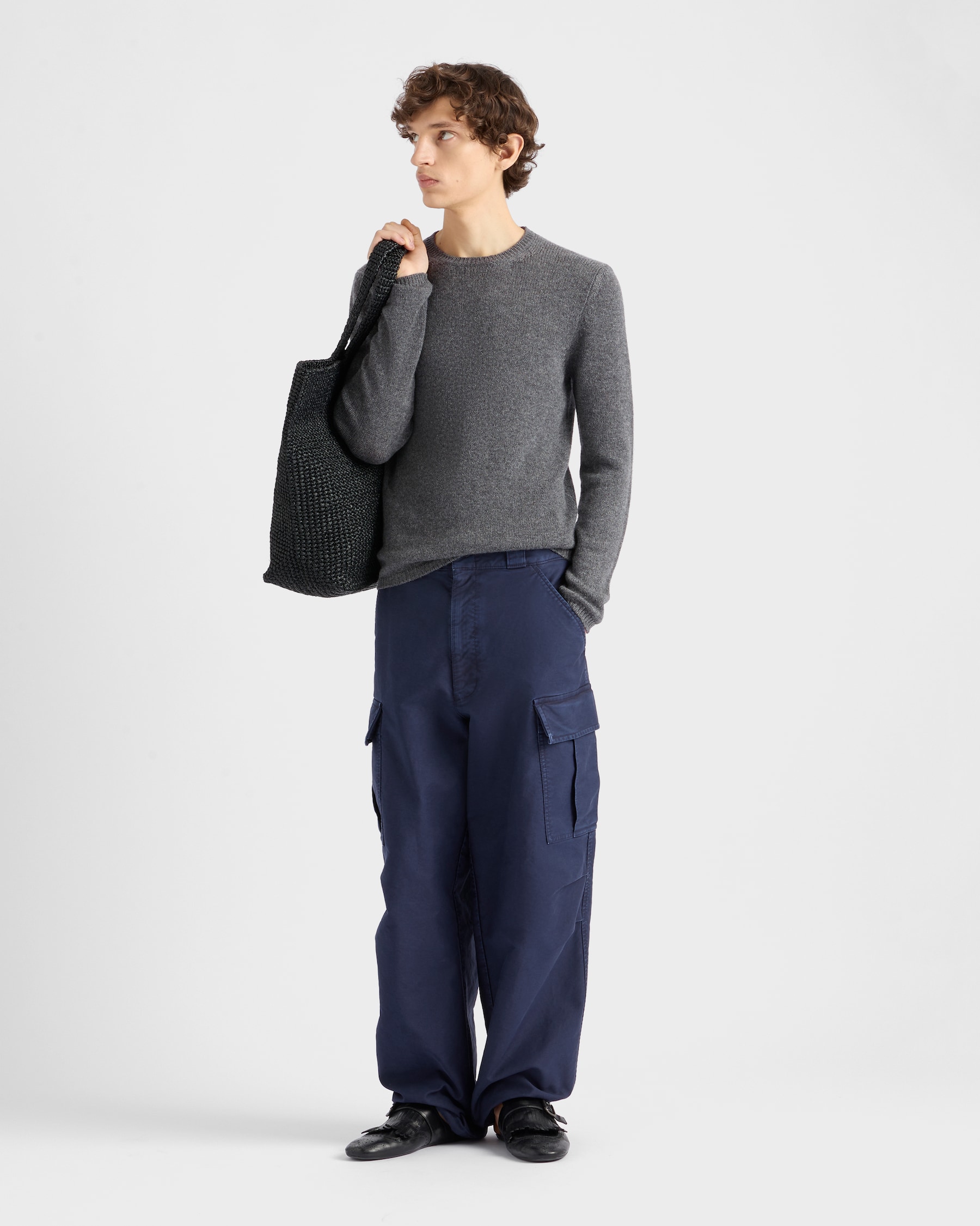 Slate Gray Cashmere Crew-neck Sweater | PRADA