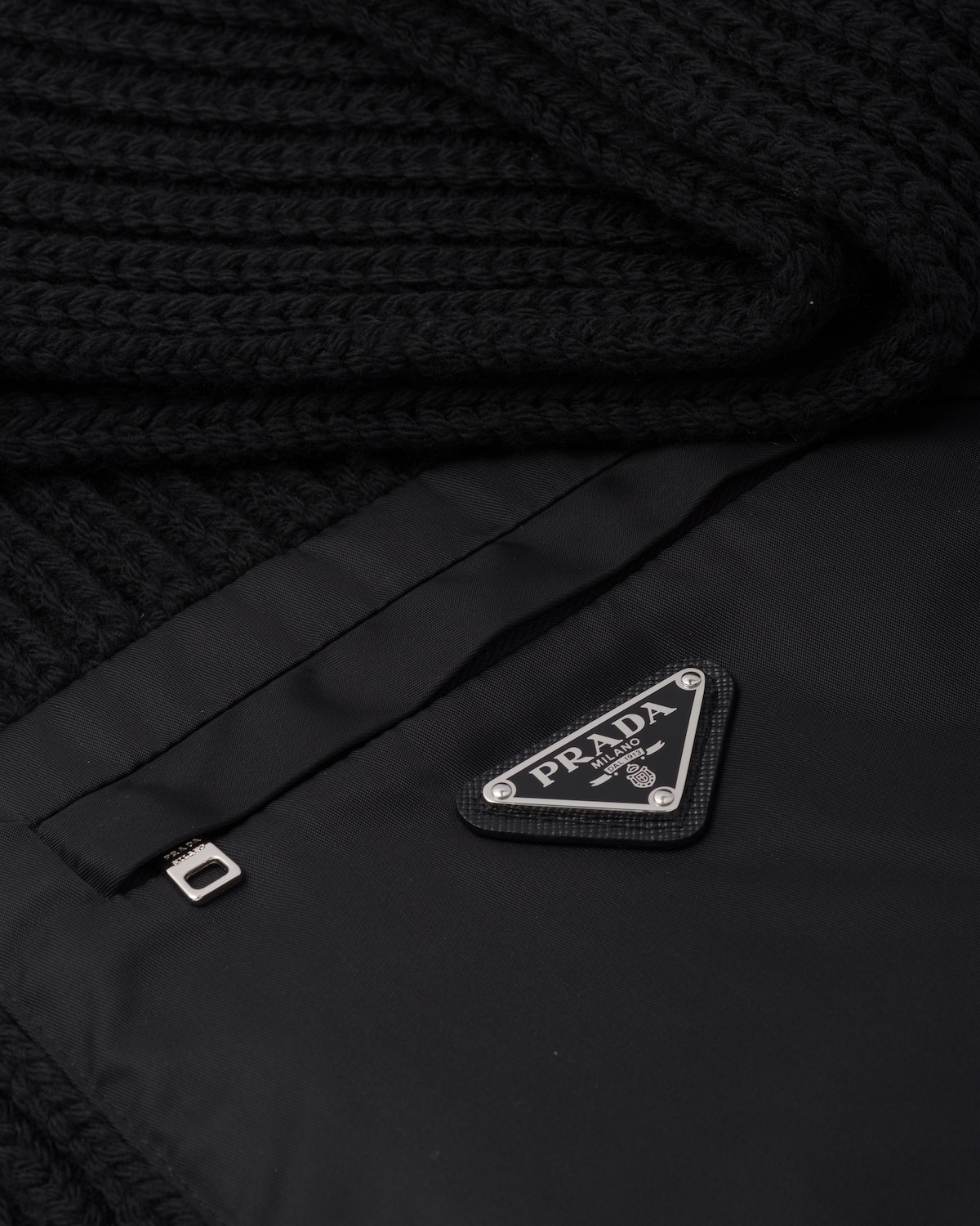 Black Wool Scarf With Re-nylon Gabardine Pocket | PRADA