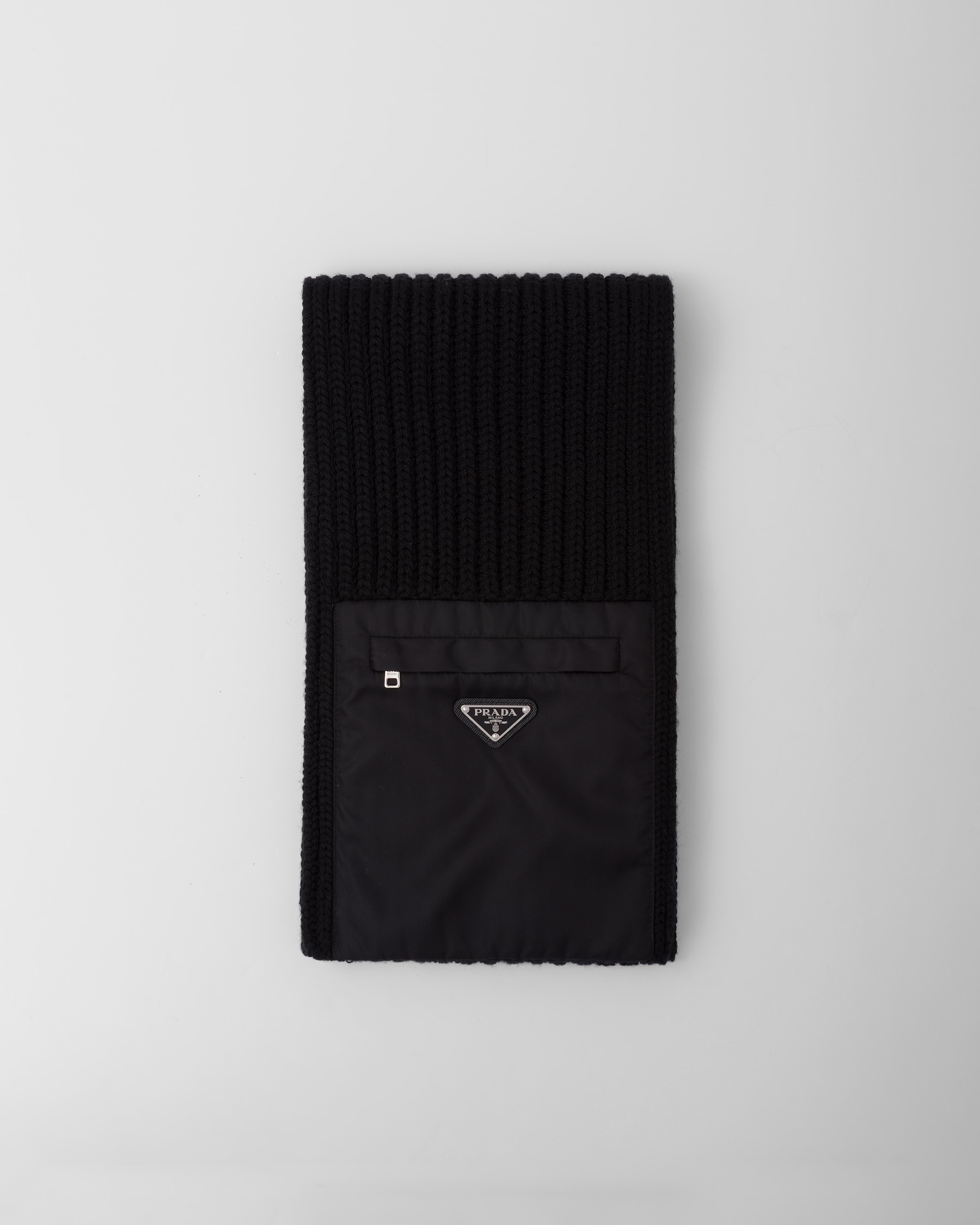 Black Wool Scarf With Re-nylon Gabardine Pocket | PRADA